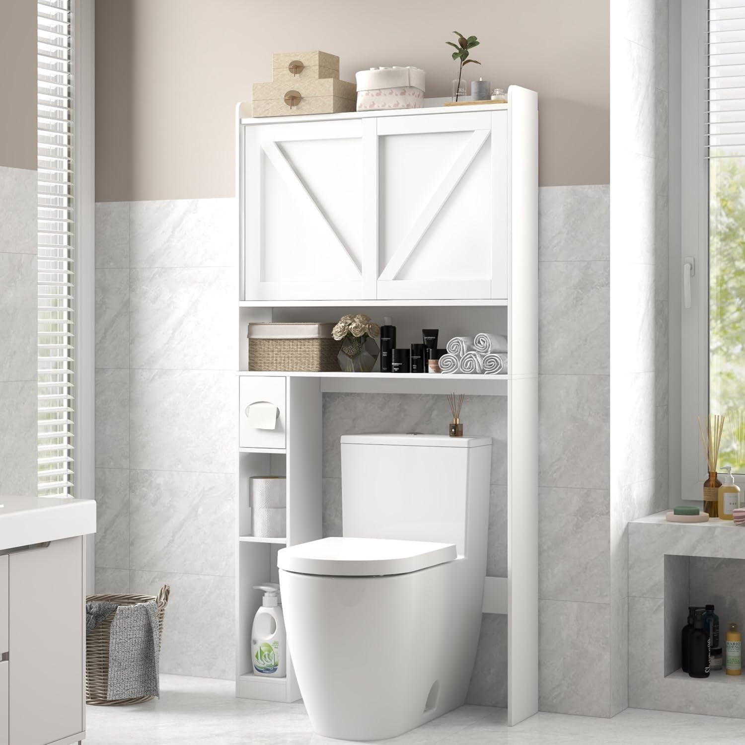 LINLUX Over The Toilet Storage Cabinet, Farmhouse Storage Cabinet Over ...