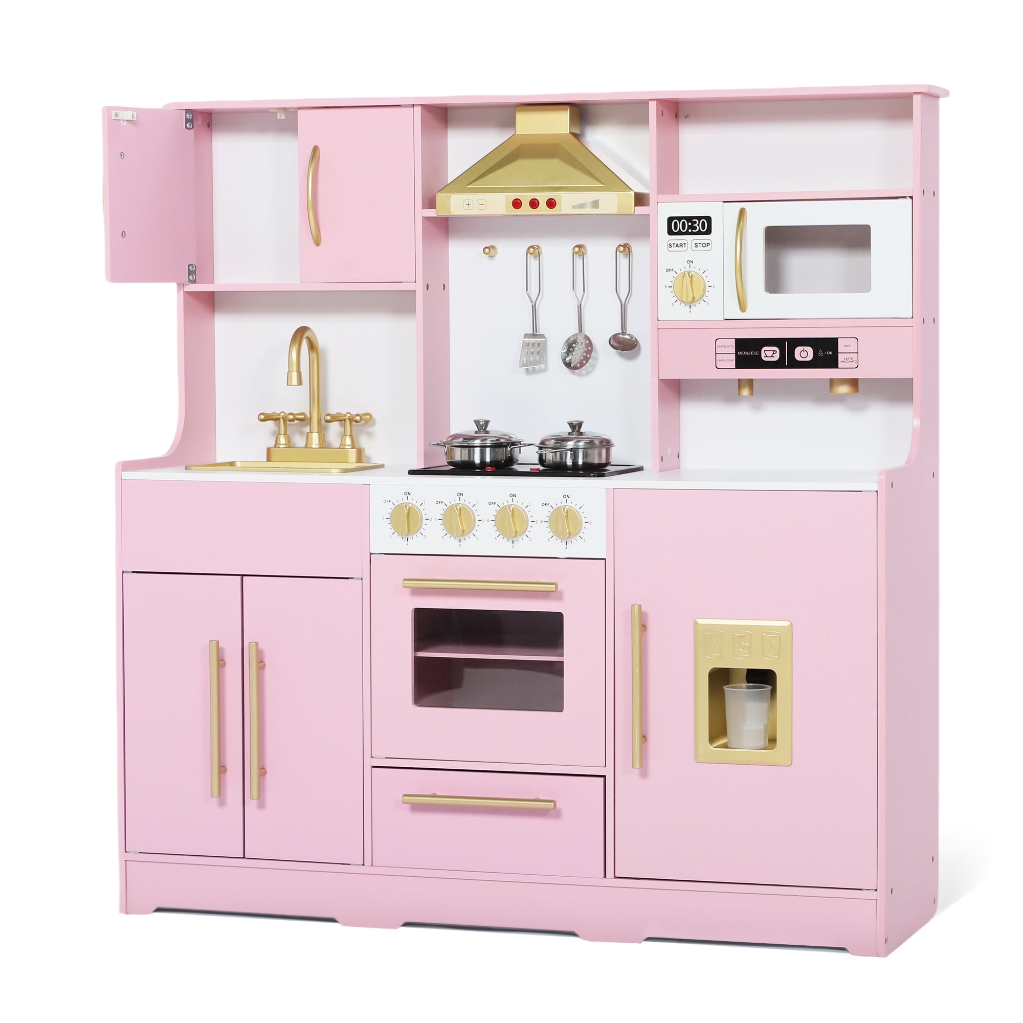 LINLUX Wooden Kids Play Kitchen, Toy Kitchen Playset For Toddler ...