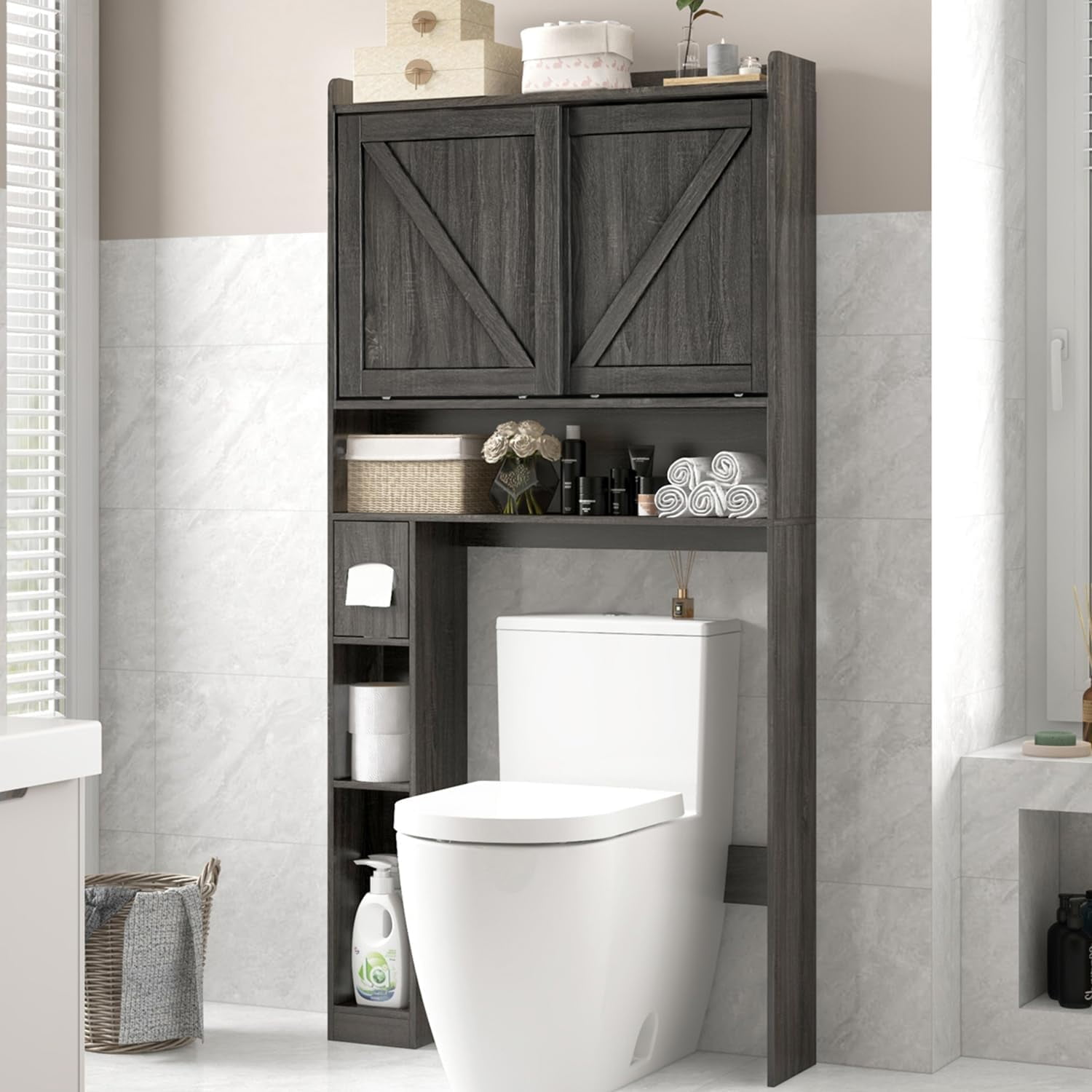LINLUX Over The Toilet Storage Cabinet, Farmhouse Storage Cabinet Over ...