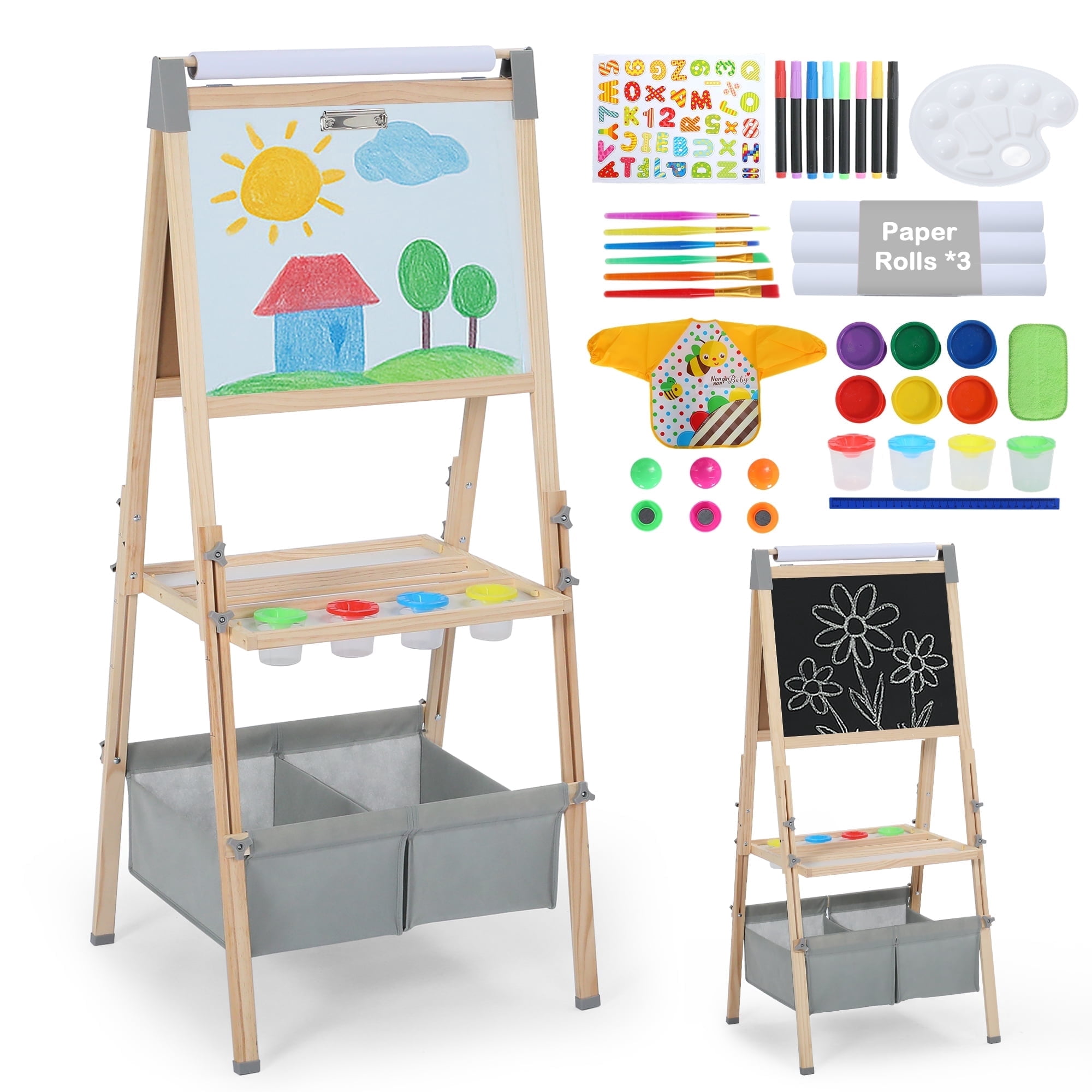 LINLUX Wooden Kid Easel for Paintings, Art Easel for Kid Double Side ...