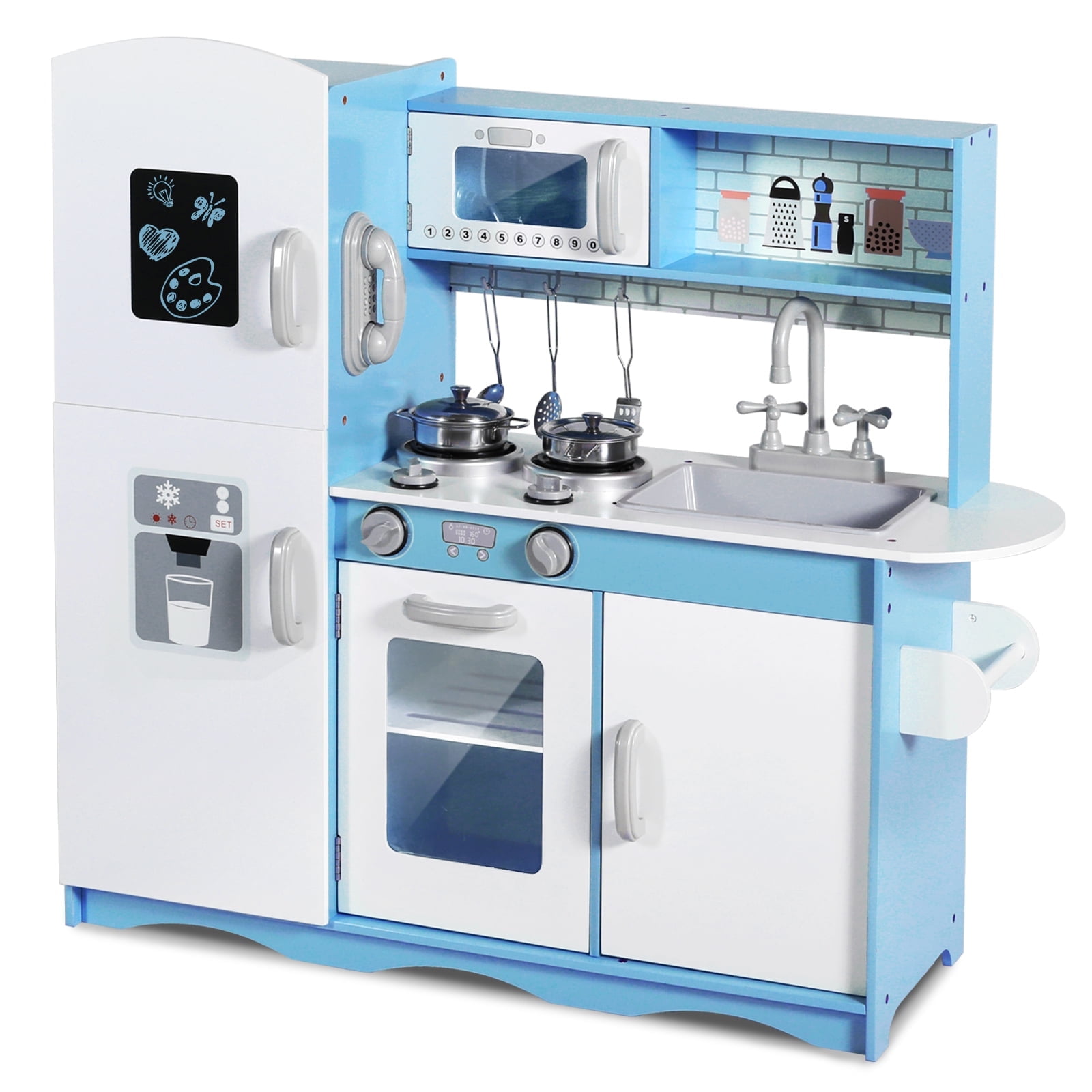 LINLUX Wooden Kids Play Kitchen, Toy Kitchen Playset For Toddler ...