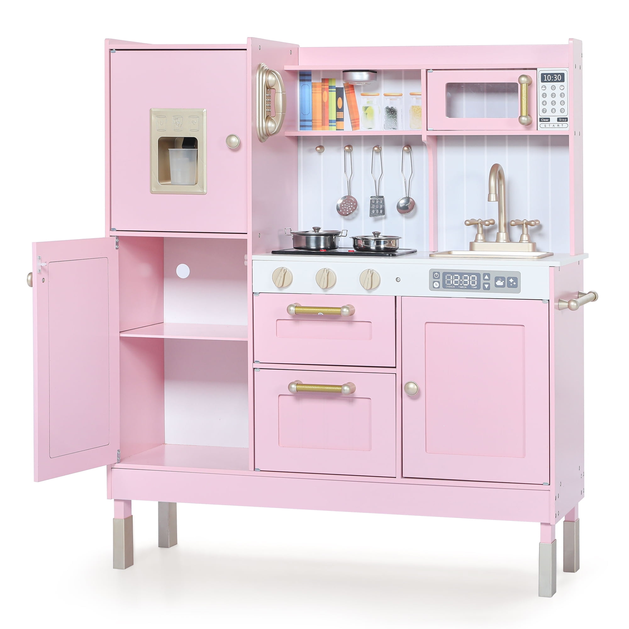 LINLUX Wooden Kids Play Kitchen, Toy Kitchen Playset For Toddler ...