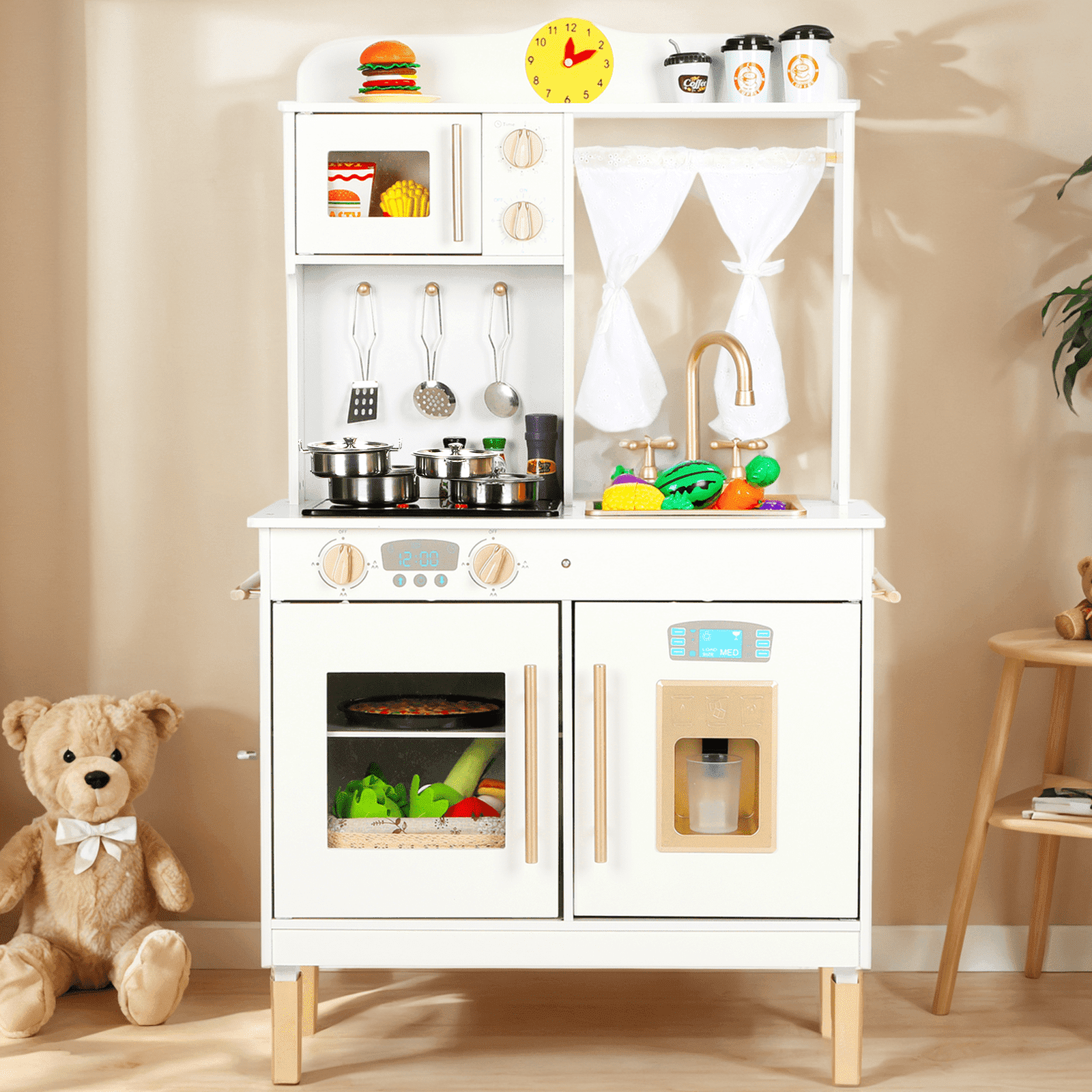 LINLUX Wooden Kids Play Kitchen, Toy Kitchen Playset For Toddler ...