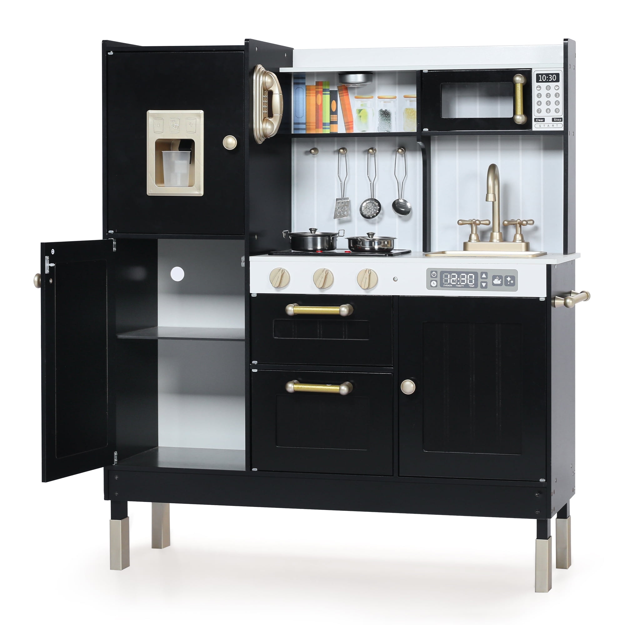 LINLUX Wooden Kids Play Kitchen, Toy Kitchen Playset For Toddler ...