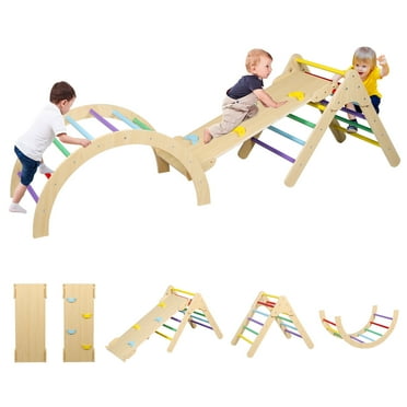 SKYSHALO 5-in-1 Climbing Playset for Toddlers, Includes Triangle, Ramp ...