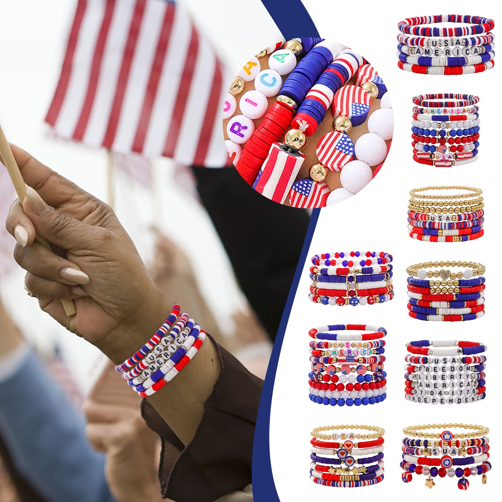 LINMOUA 4th of July Flag Beaded Bracelet Jewelry Charm Bracelet ... LINMOUA 4th of July Flag Beaded Bracelet Jewelry Charm Bracelet ...