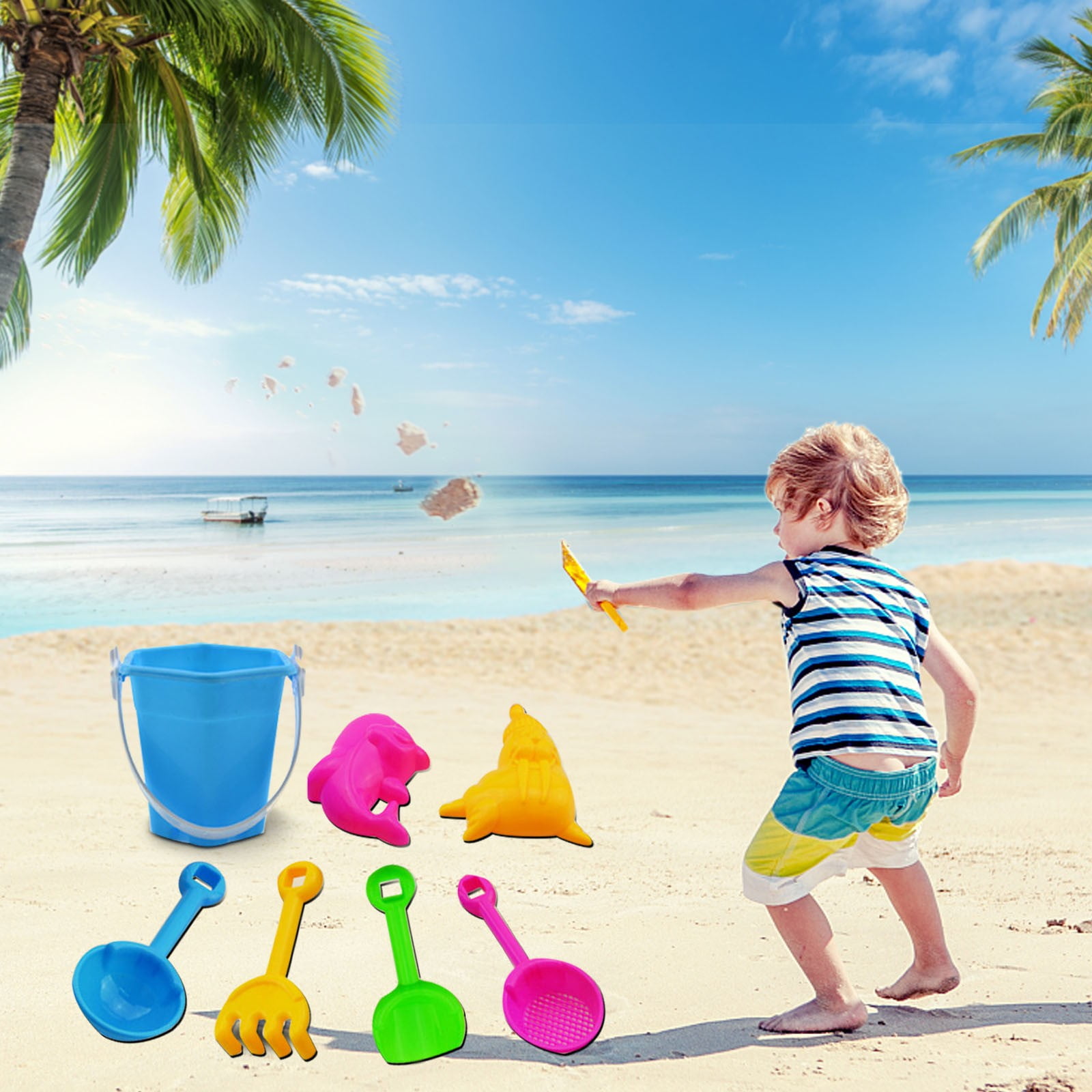 LINMOUA Beach Sand Toys Pails Set for Kids, Sand Beach Kids Beach Toys ...