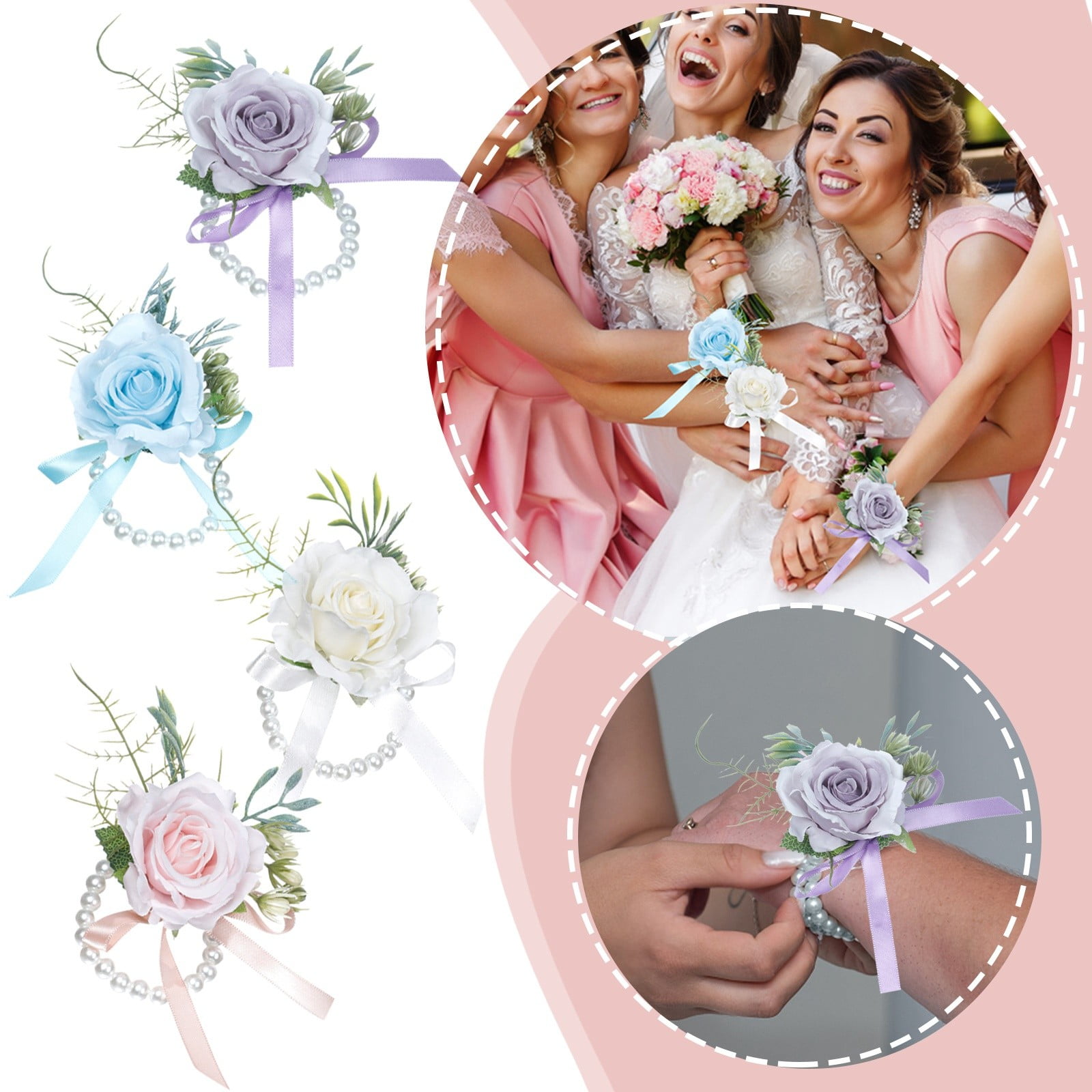 LINMOUA Corsage Flower Wrist Wristband Bridesmaid Hand Bracelet Wedding ... LINMOUA Corsage Flower Wrist Wristband Bridesmaid Hand Bracelet Wedding ...