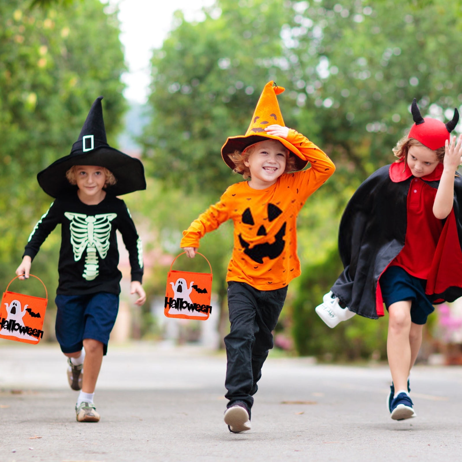 LINMOUA Halloween Candy Bags, Halloween Bucket Pumpkin Bats Ghost ...