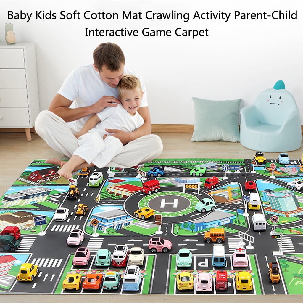 LINMOUA Kids Dream Mat Modern City Toy Parking Lot Activity Playmat Rug ...