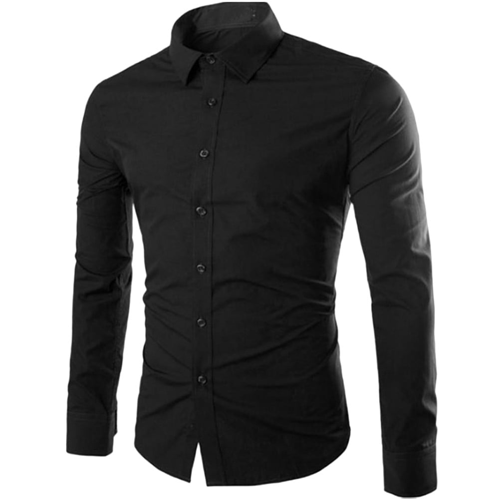 Linmoua Mens Shirts Mens Autumn Casual Formal Slim Fit Solid Long Sleeve Dress Shirt Top Blouse