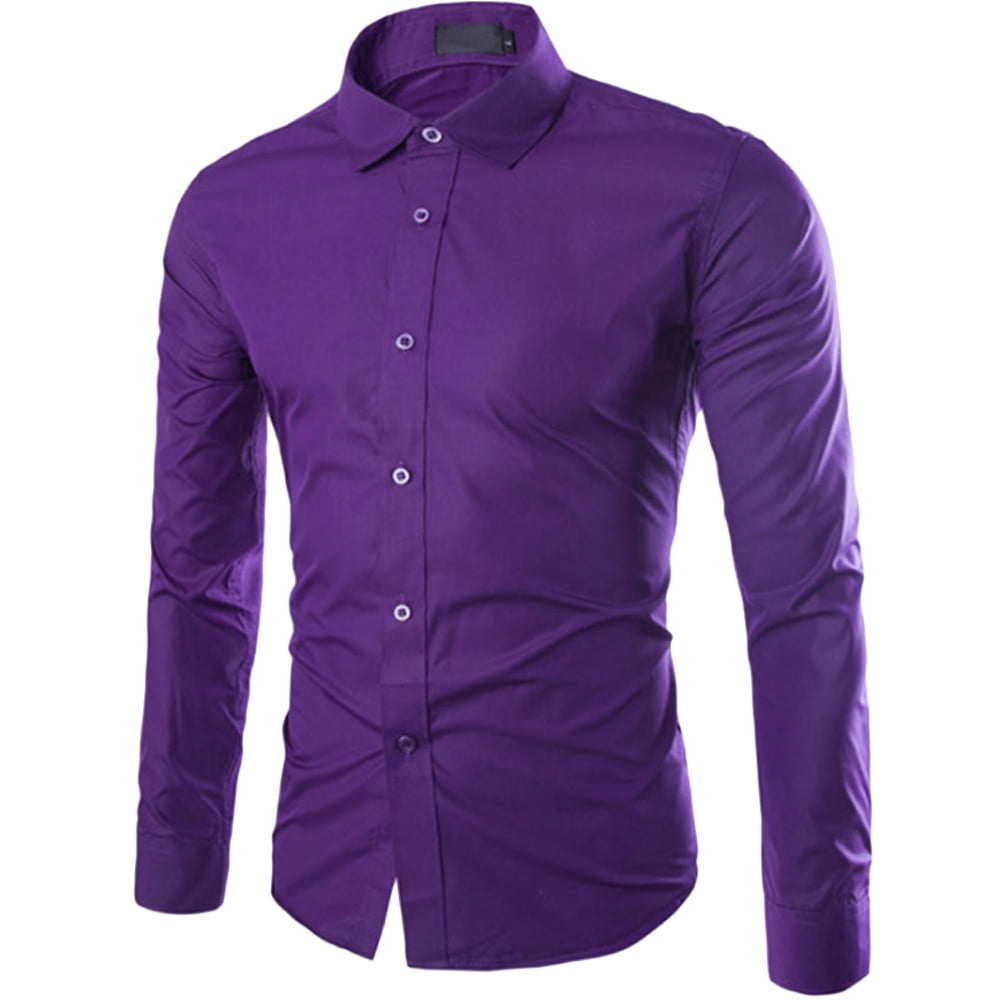 Linmoua Mens Shirts Mens Autumn Casual Formal Slim Fit Solid Long