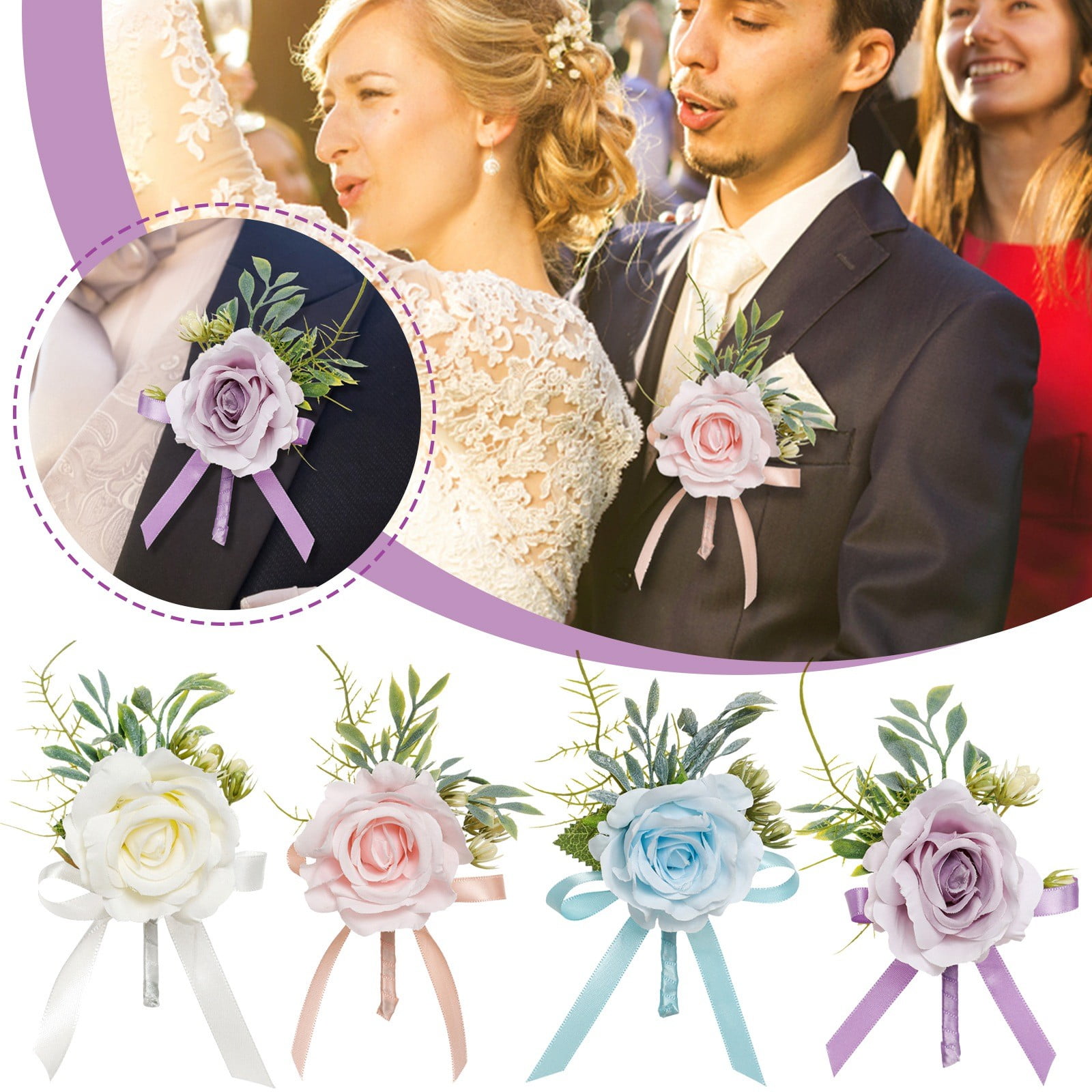 LINMOUA Royal Purple Corsage and Boutonniere Set Corsage Bracelet ... LINMOUA Royal Purple Corsage and Boutonniere Set Corsage Bracelet ...
