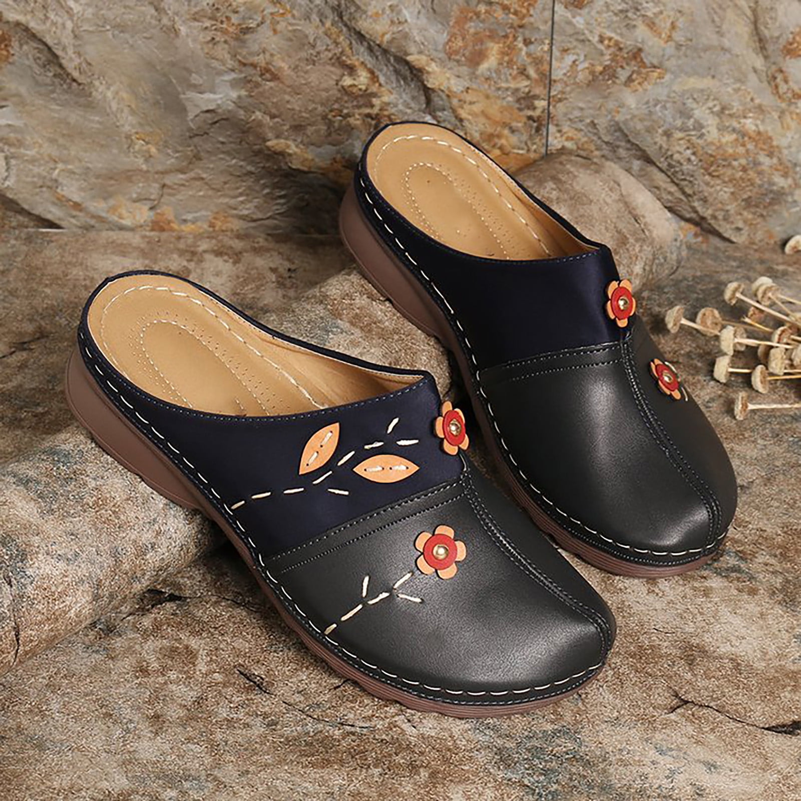 LINMOUA Womens sandals Women Gracosy Clogs Shoes Leather Loafers Slip ...