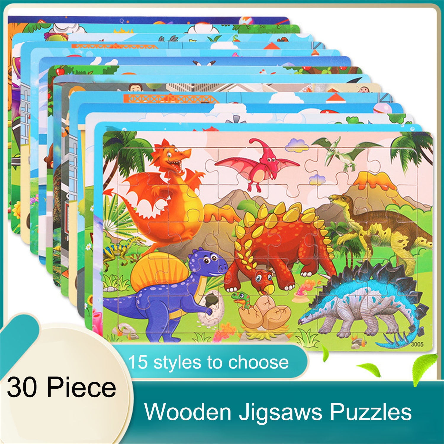 LINMOUA Wooden Dinosaur Puzzles for Kids Ages 3-8, 30 Pcs Jigsaw ...