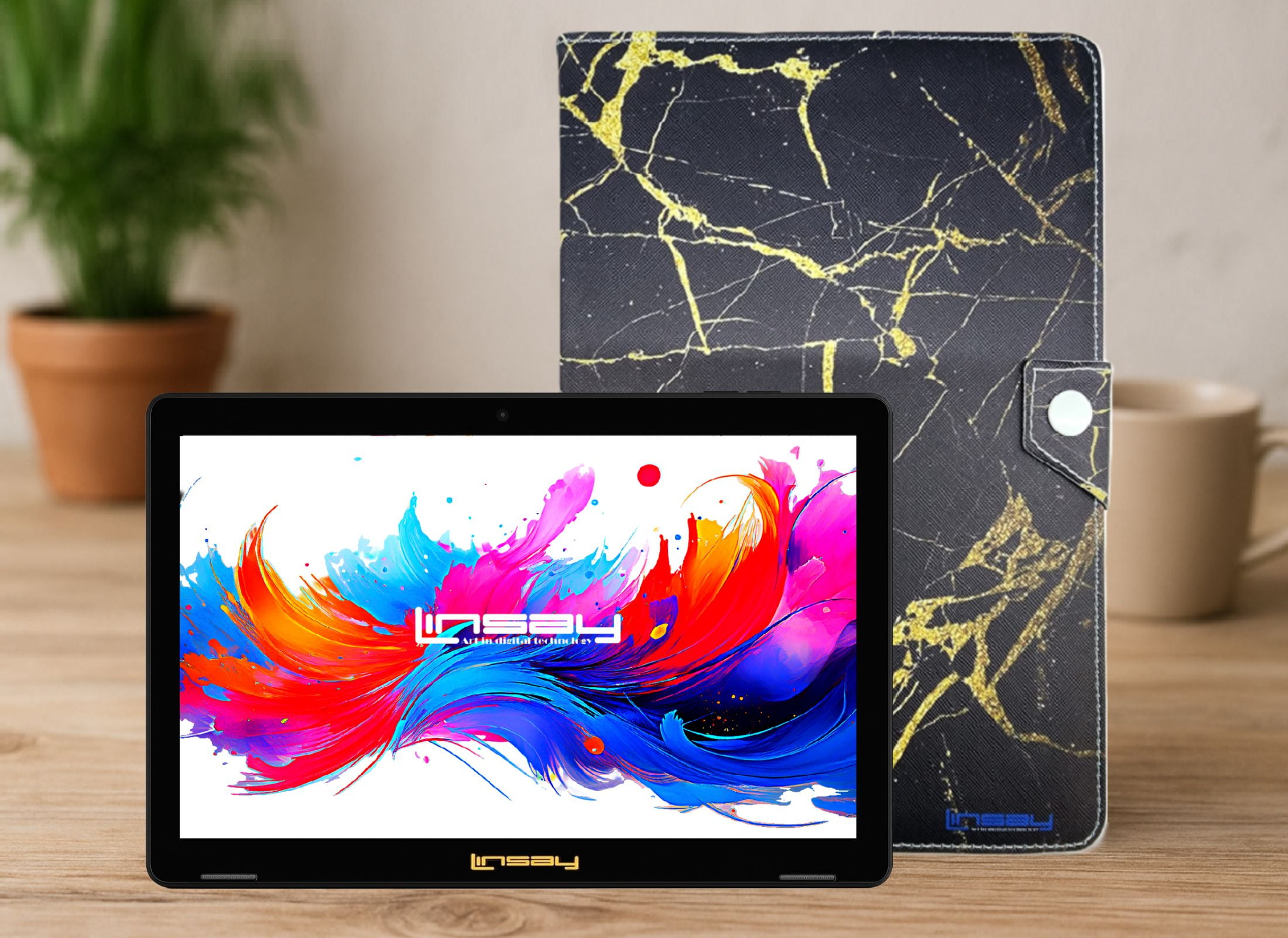LINSAY 10.1"Octa Core 256GB Storage Android 15 Tablet with Black and ...