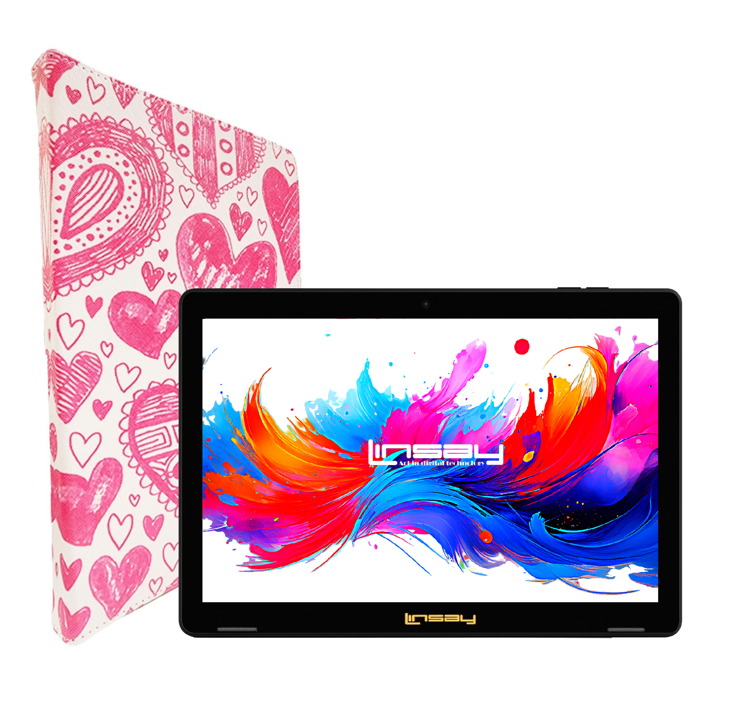 LINSAY 10.1"Octa Core 256GB Storage Android 15 Tablet with Love shape ...