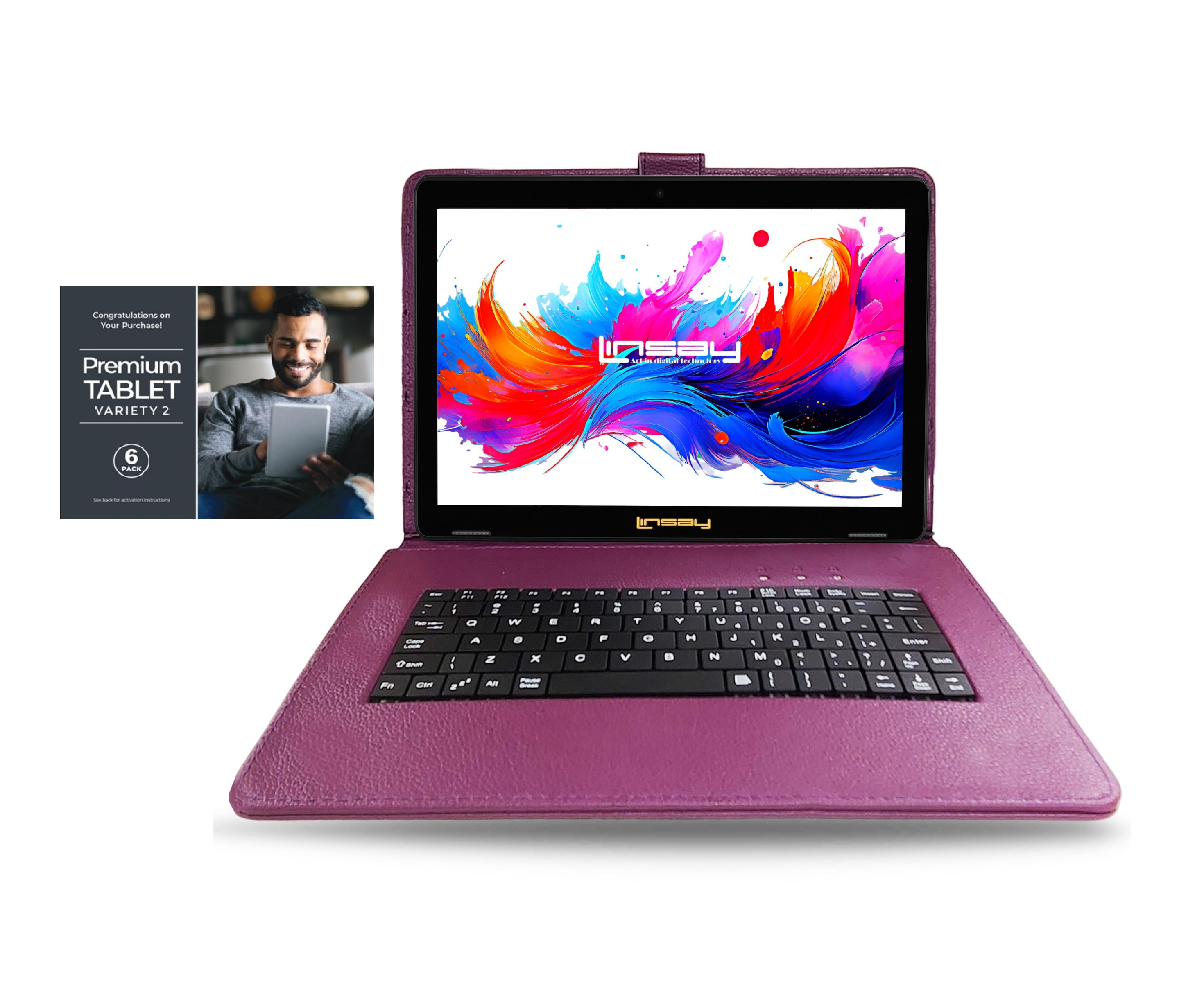 LINSAY 10.1"Octa Core 256GB Storage Android 15 Tablet with Purple Style ...
