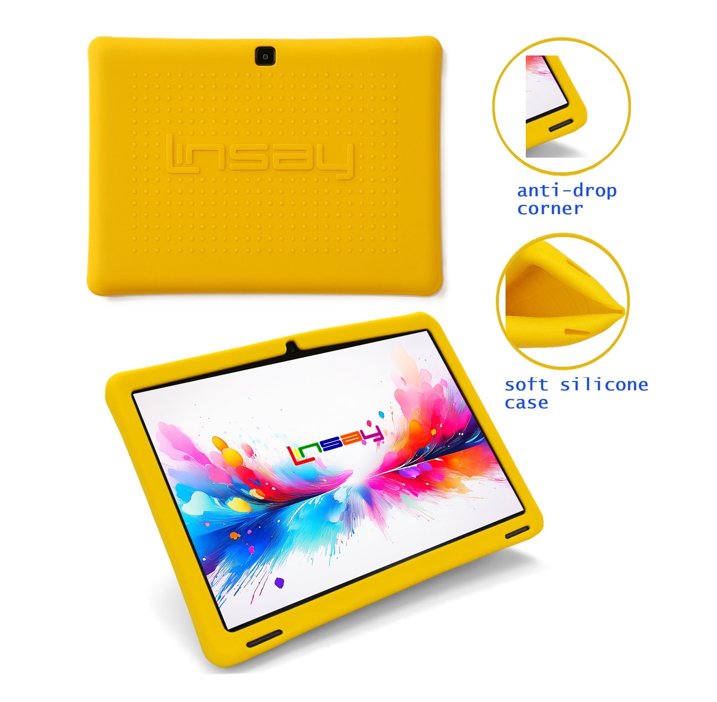 LINSAY 10.1"Octa Core 256GB Storage Android 15 Tablet with Yellow Kids ...