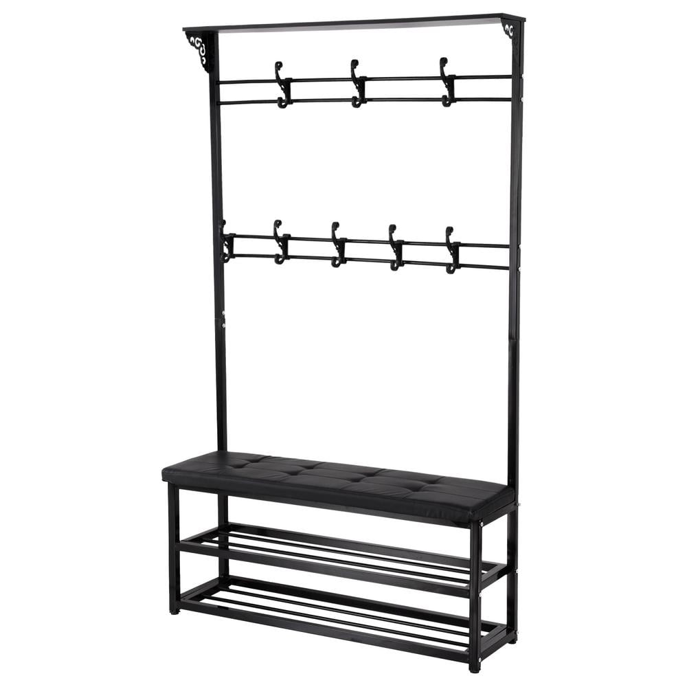 LINSHESF Farmhouse Hall Tree with Bench 4-in-1 Coat Rack Shoe Bench ...