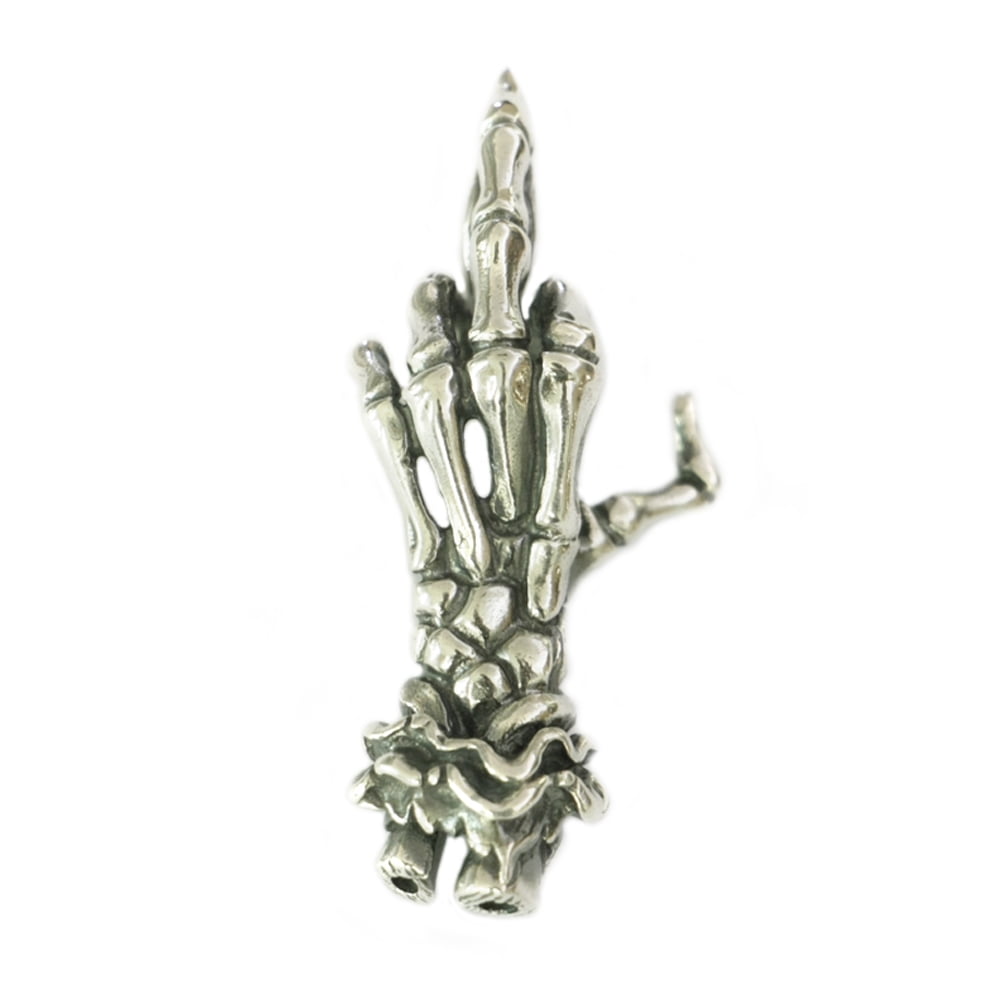 LINSION Finger Skull Hand Pendant 925 Sterling Silver Mens Biker Punk ...