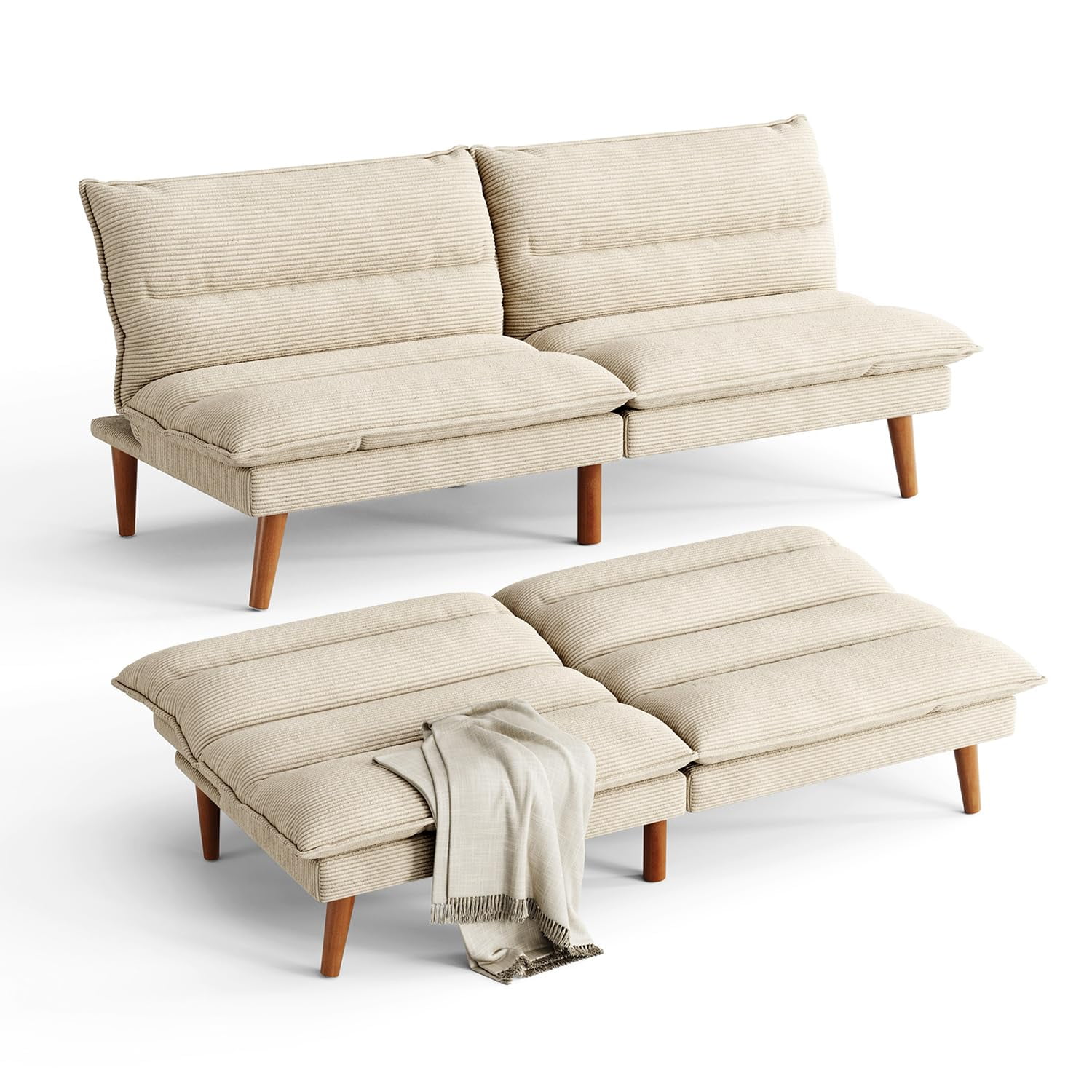 LINSY 71 Inch Futon Sofa Bed Corduroy Futon Couch with Adjustable ...