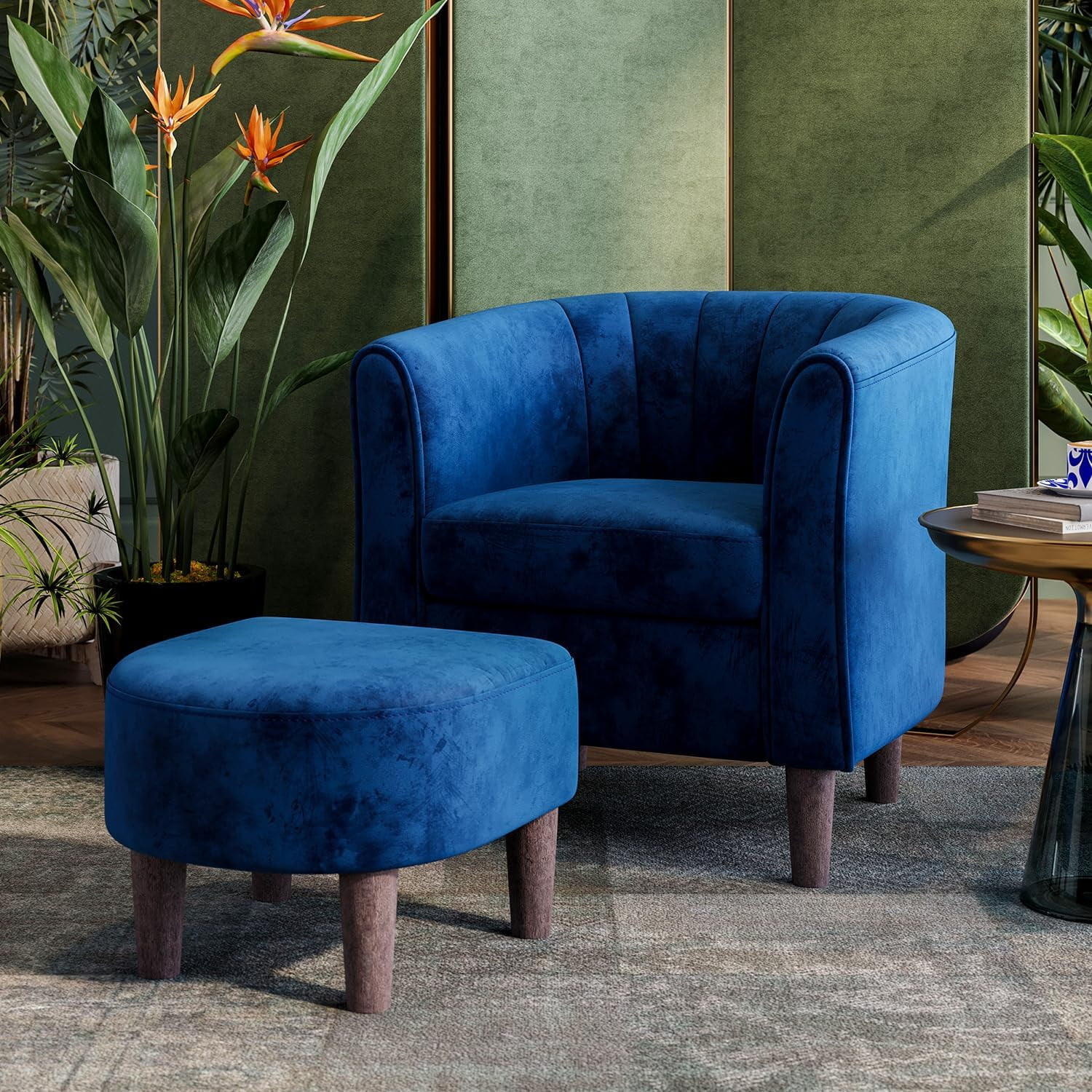 LINSY Accent Chair with Ottoman, Modern Barrel Chair Comfy Armchair ...
