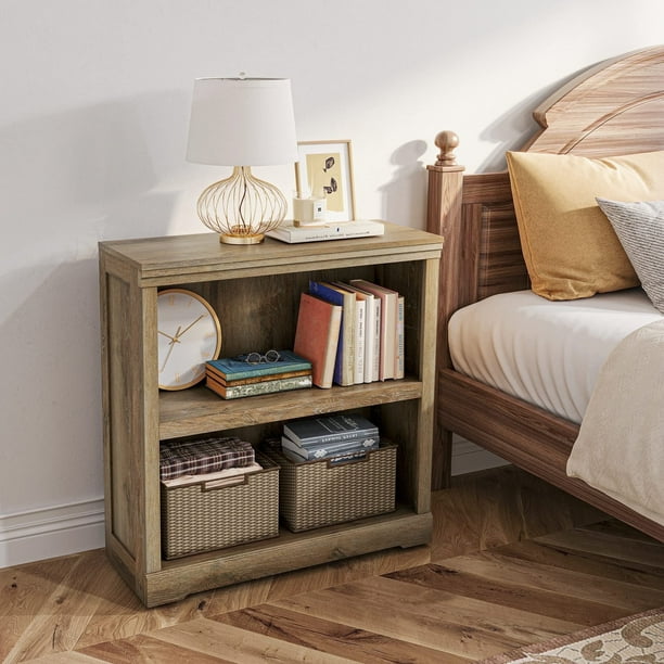 Linsy Home Adjustable 2 Tier Wooden Bookcase Rustic Light Brown