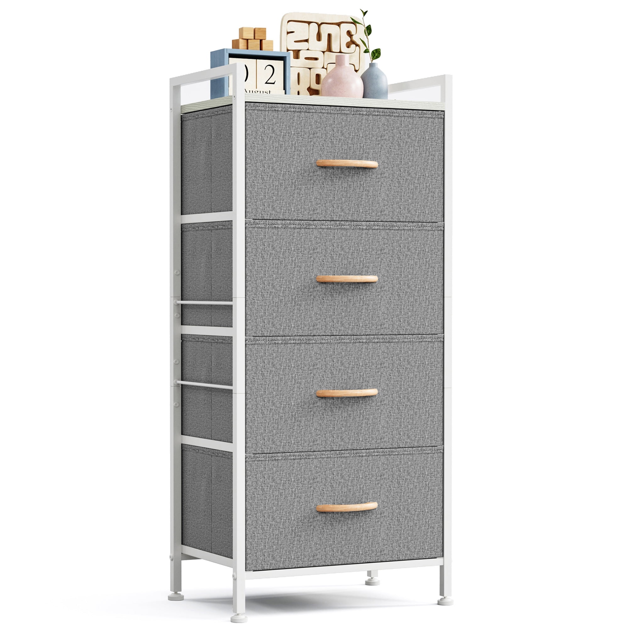 LINSY HOME 4 Drawer Fabric Dressers, Tall Chest of Drawers with Wood ...