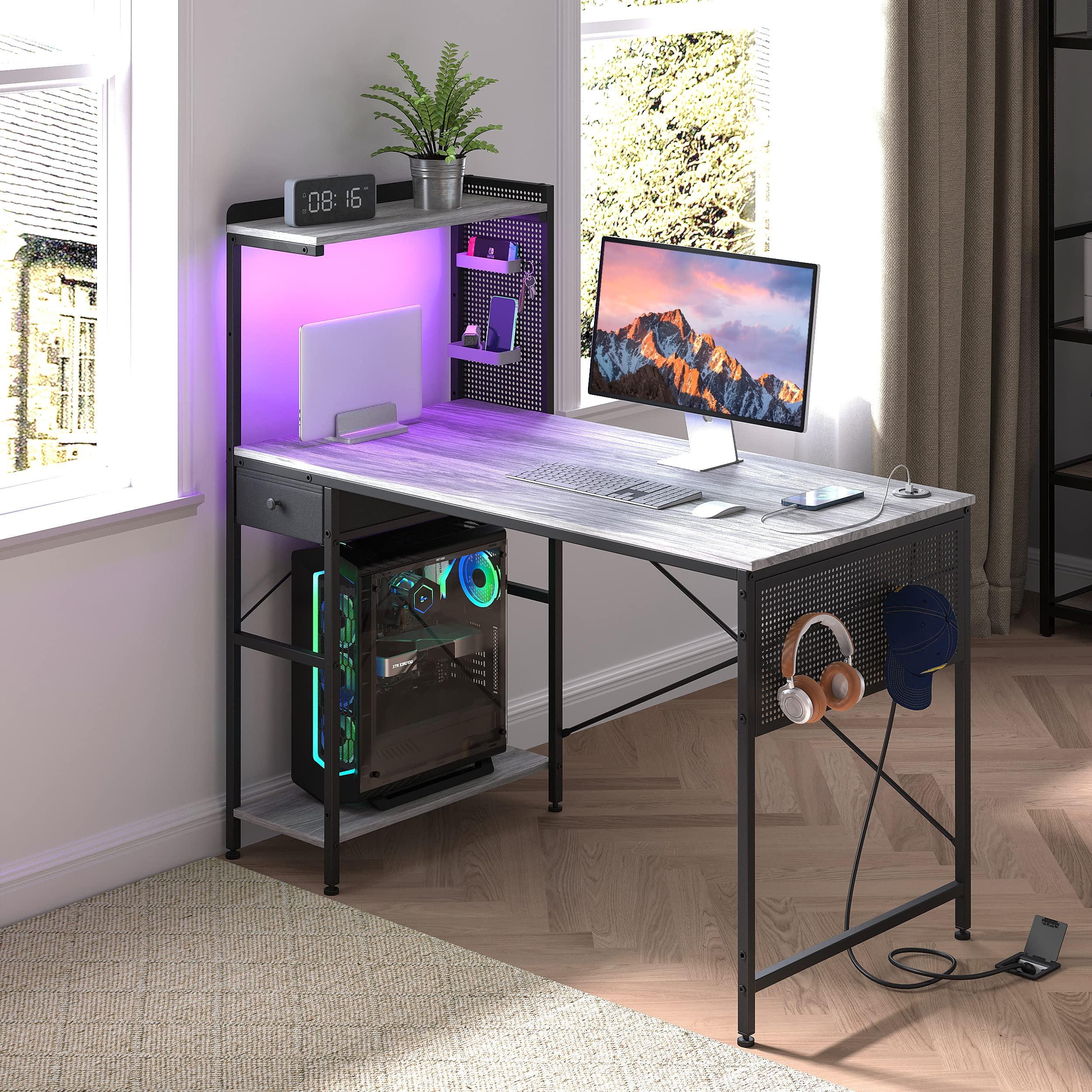 LINSY HOME 47'' Computer Desk with Shelves - Study Writing Table for ...