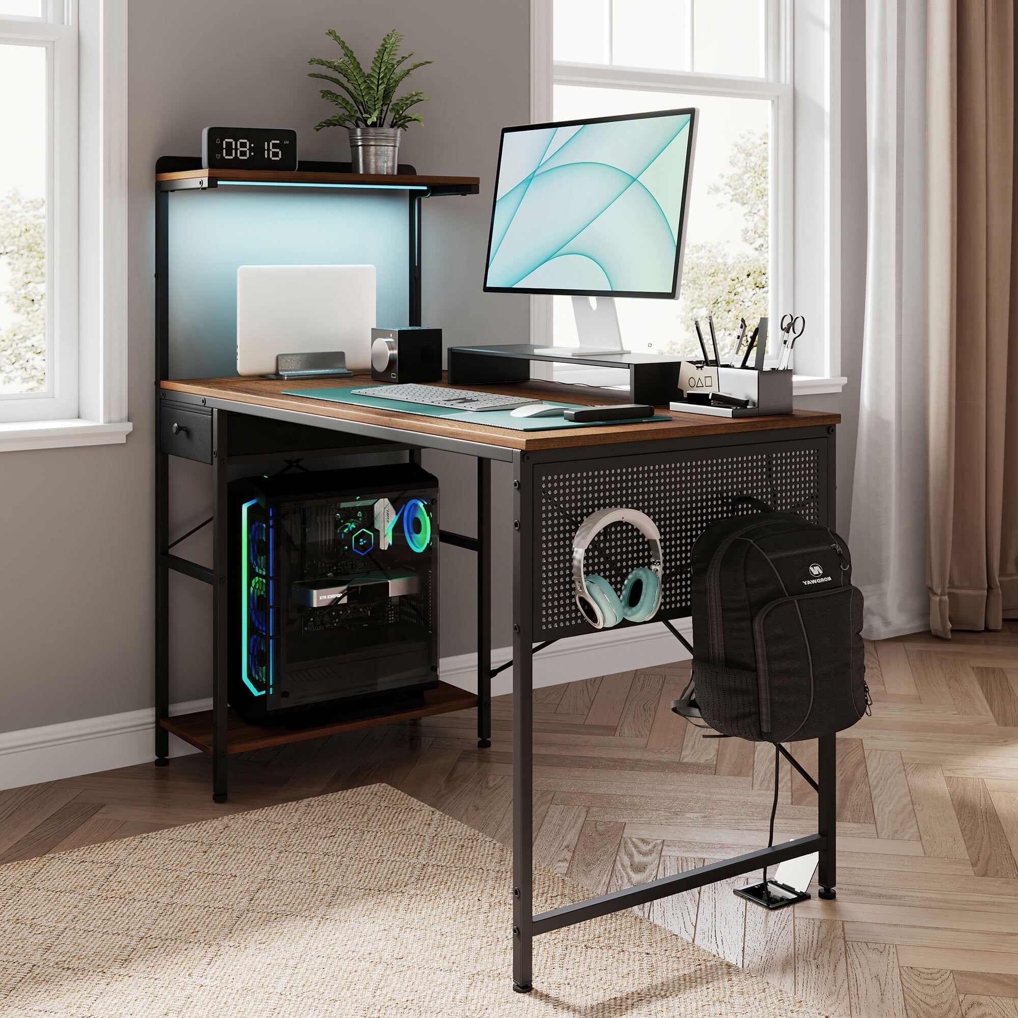 LINSY HOME 47 Inch Computer Desk with Shelves - Study Writing Table for ...