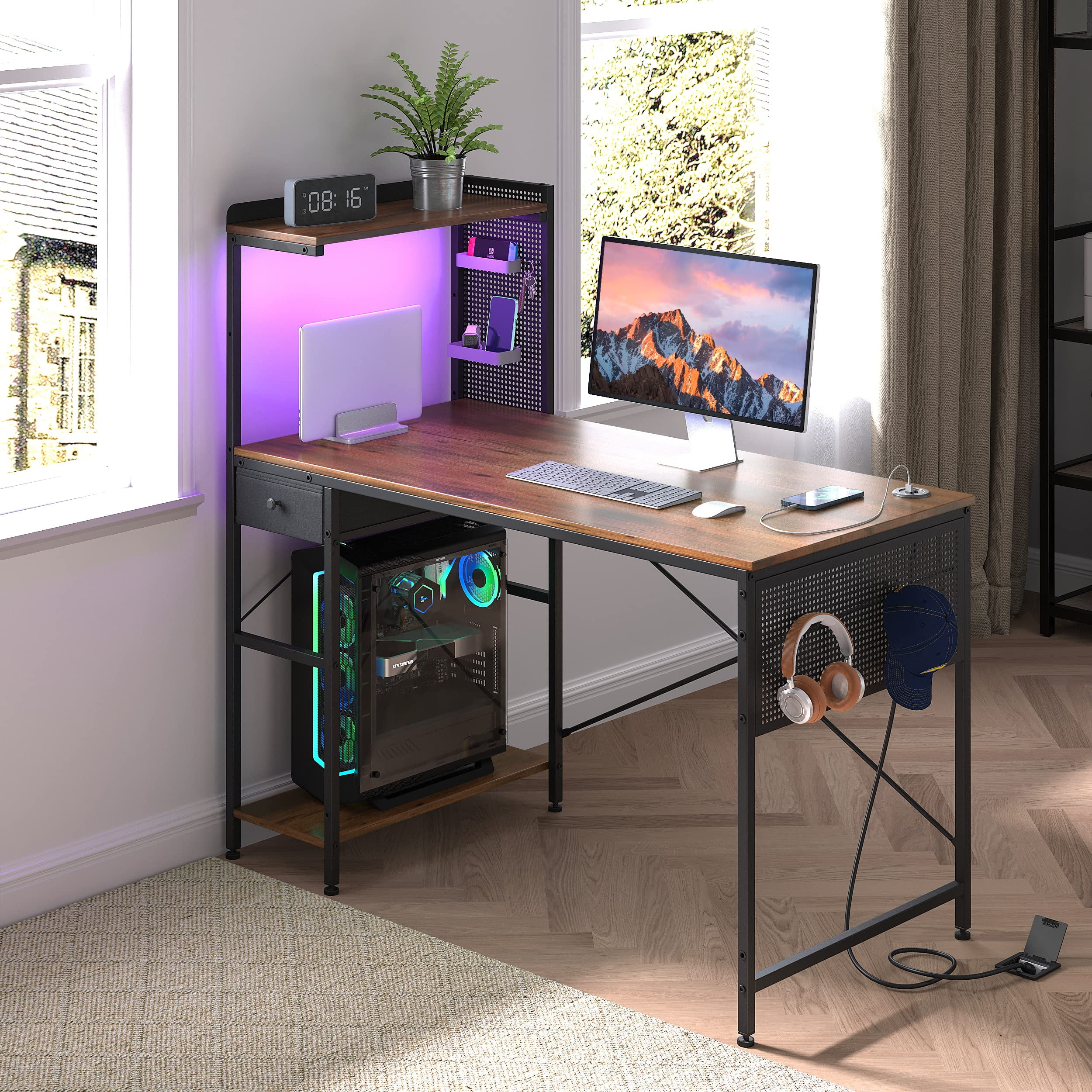 LINSY HOME 47 Inch Computer Desk with Shelves - Study Writing Table for ...