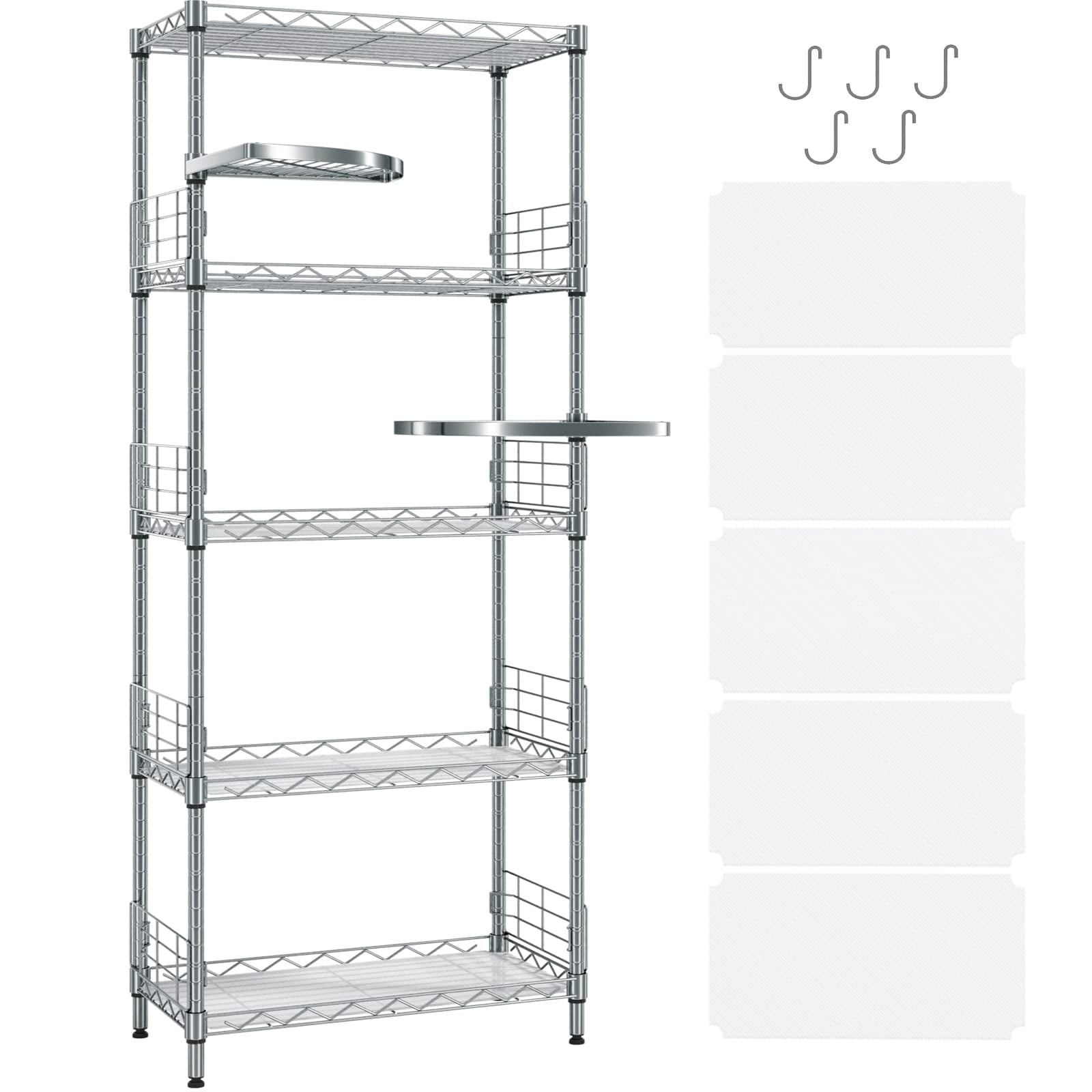LINSY HOME Sturdy & Durable 5 Tier Storage Shelves, 2 Rotatable Shelves ...