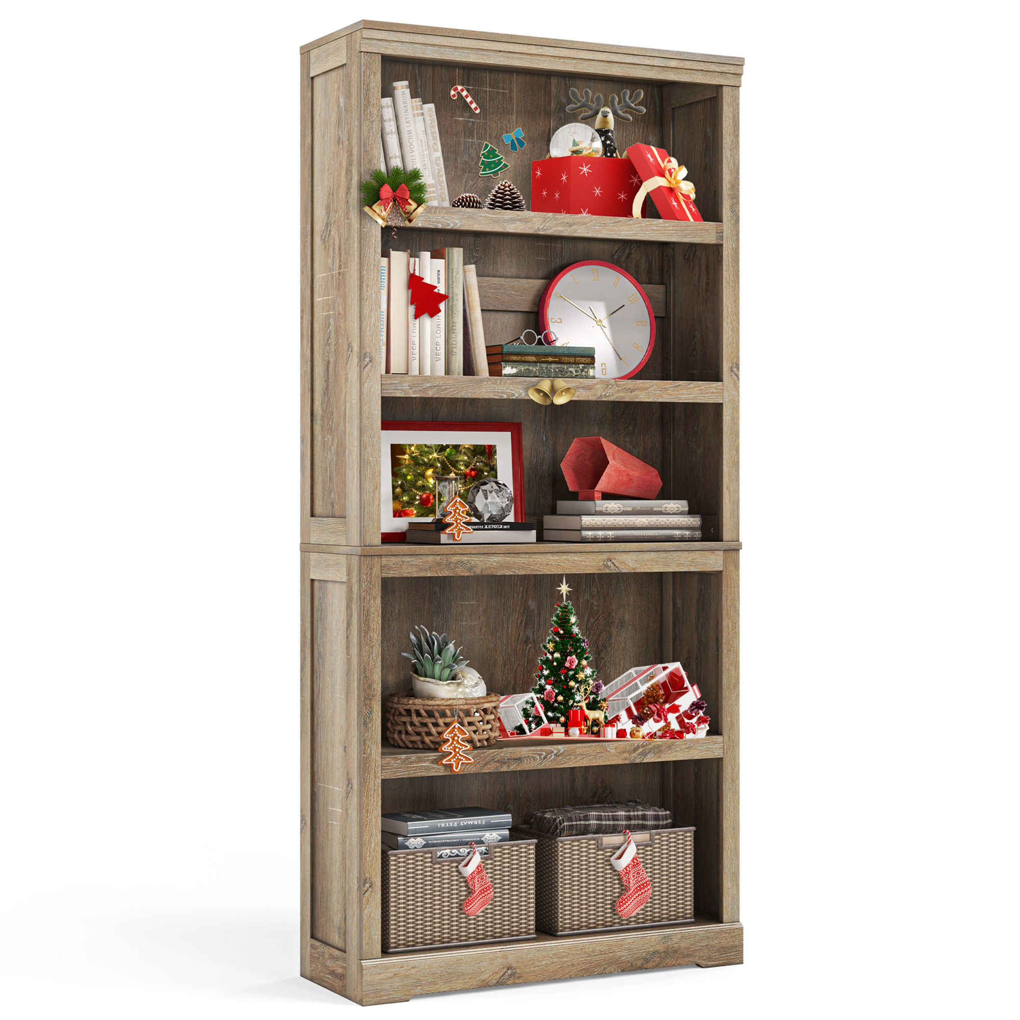 Pemberly Row 5-Shelf Modern Engineered Wood Bookcase in Mystic Oak ...