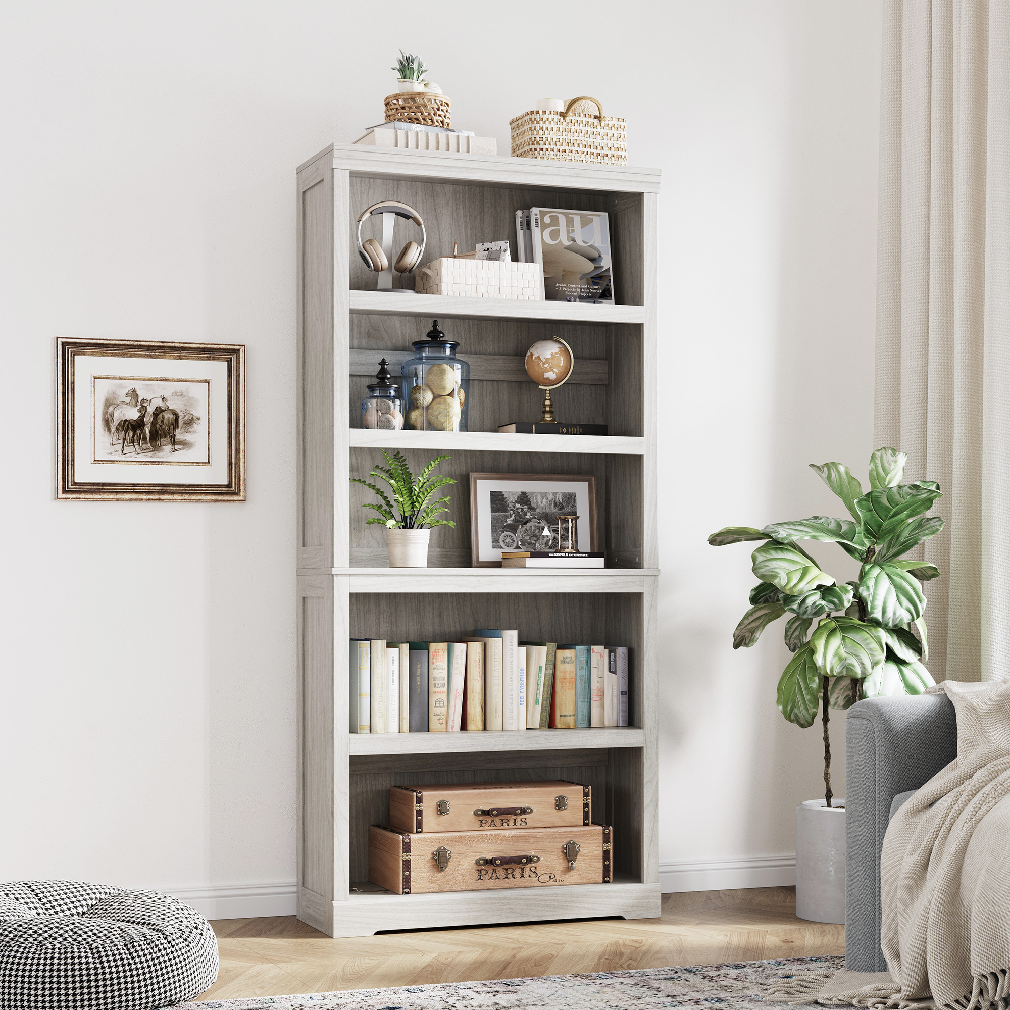 Walker Edison Modern 5 Shelf Open Arched Bookshelf, Coastal Oak ...