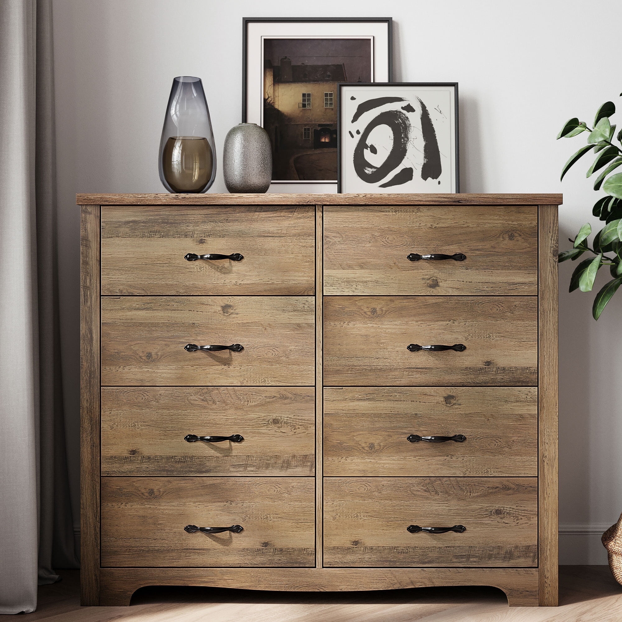 LINSY HOME Modern Bedroom Furniture, Brown Double Dresser with 8 ...