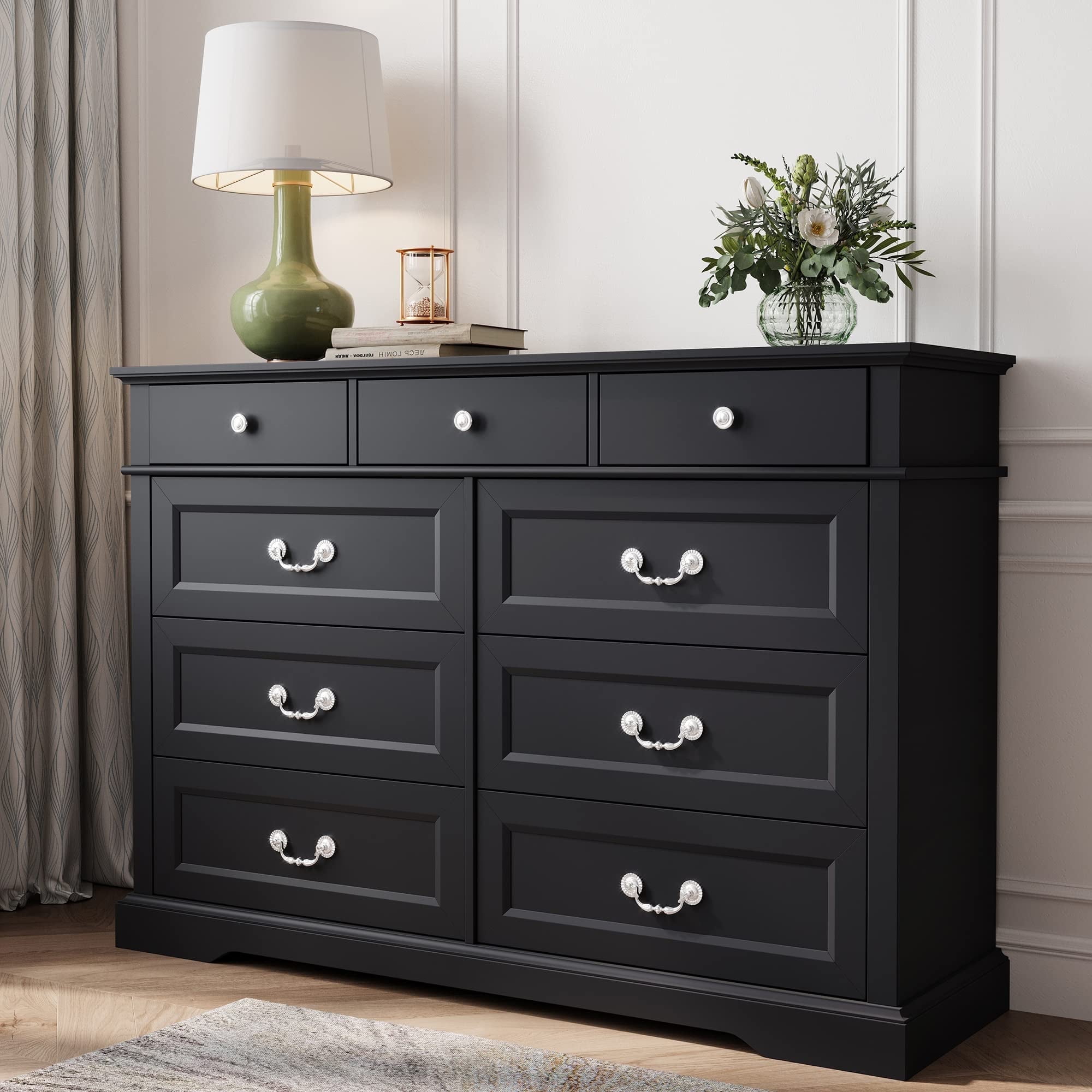 LINSY HOME Upright Wooden Dresser, 9-Drawer Chest with Antique Handles ...