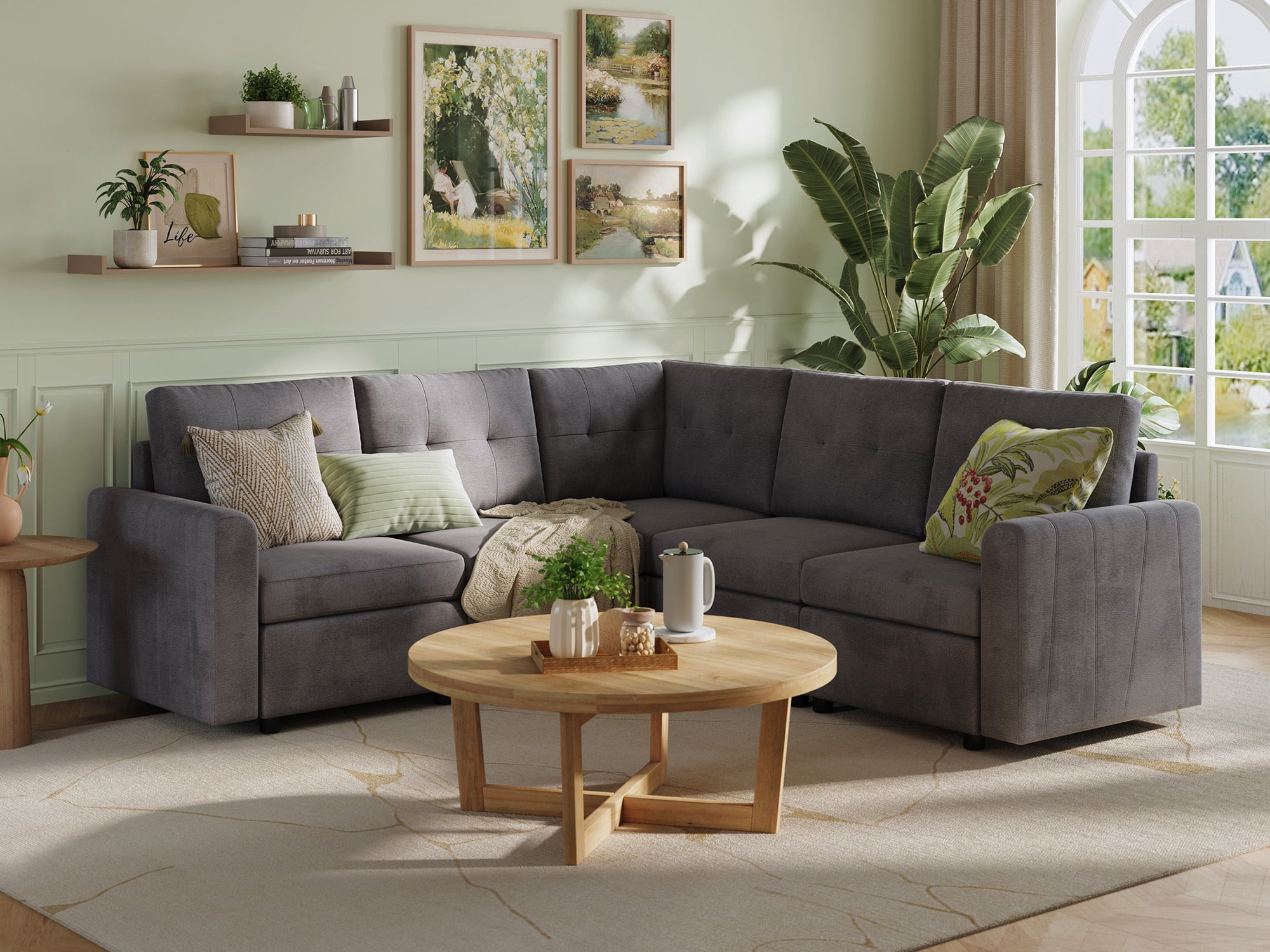 LINSY HOME Egyptian Cotton Modular Convertible Sectional Sofa with ...