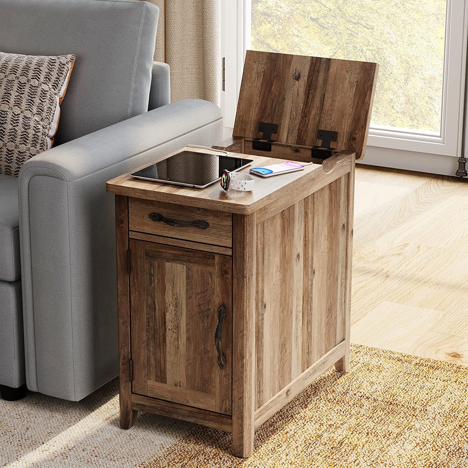 LINSY HOME End Tables for Living Room with Charging Station, Nightstand ...