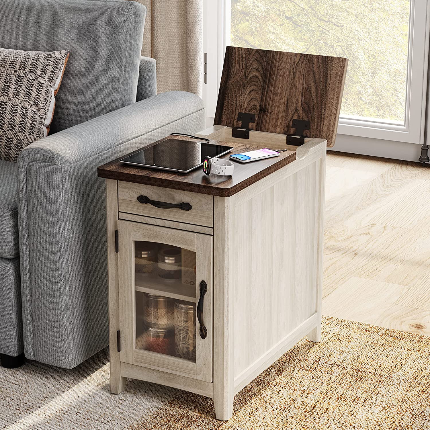 LINSY HOME End Tables for Living Room with Charging Station, Nightstand ...