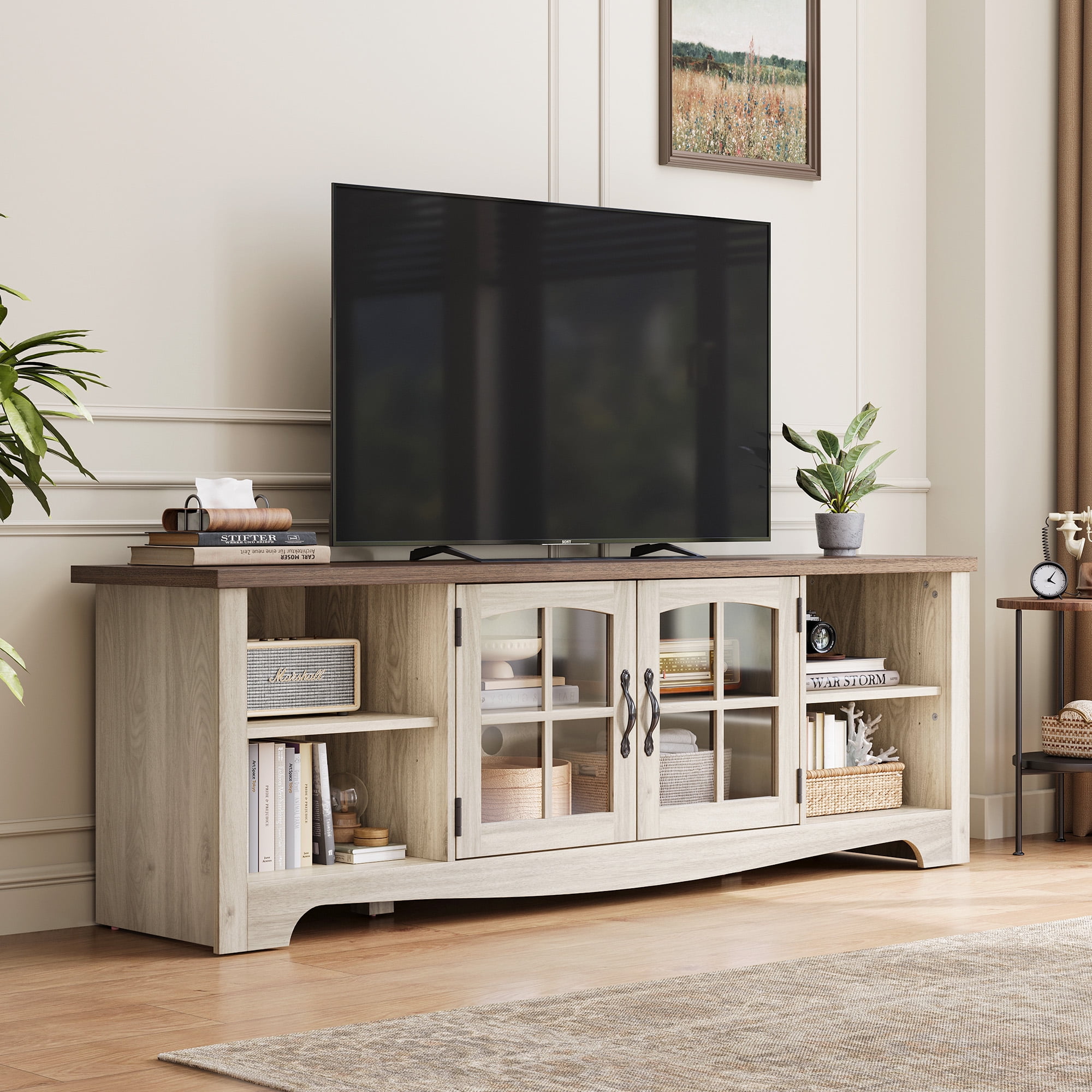 LINSY HOME Modern Farmhouse TV Stand for TVs up to 75", Home ...