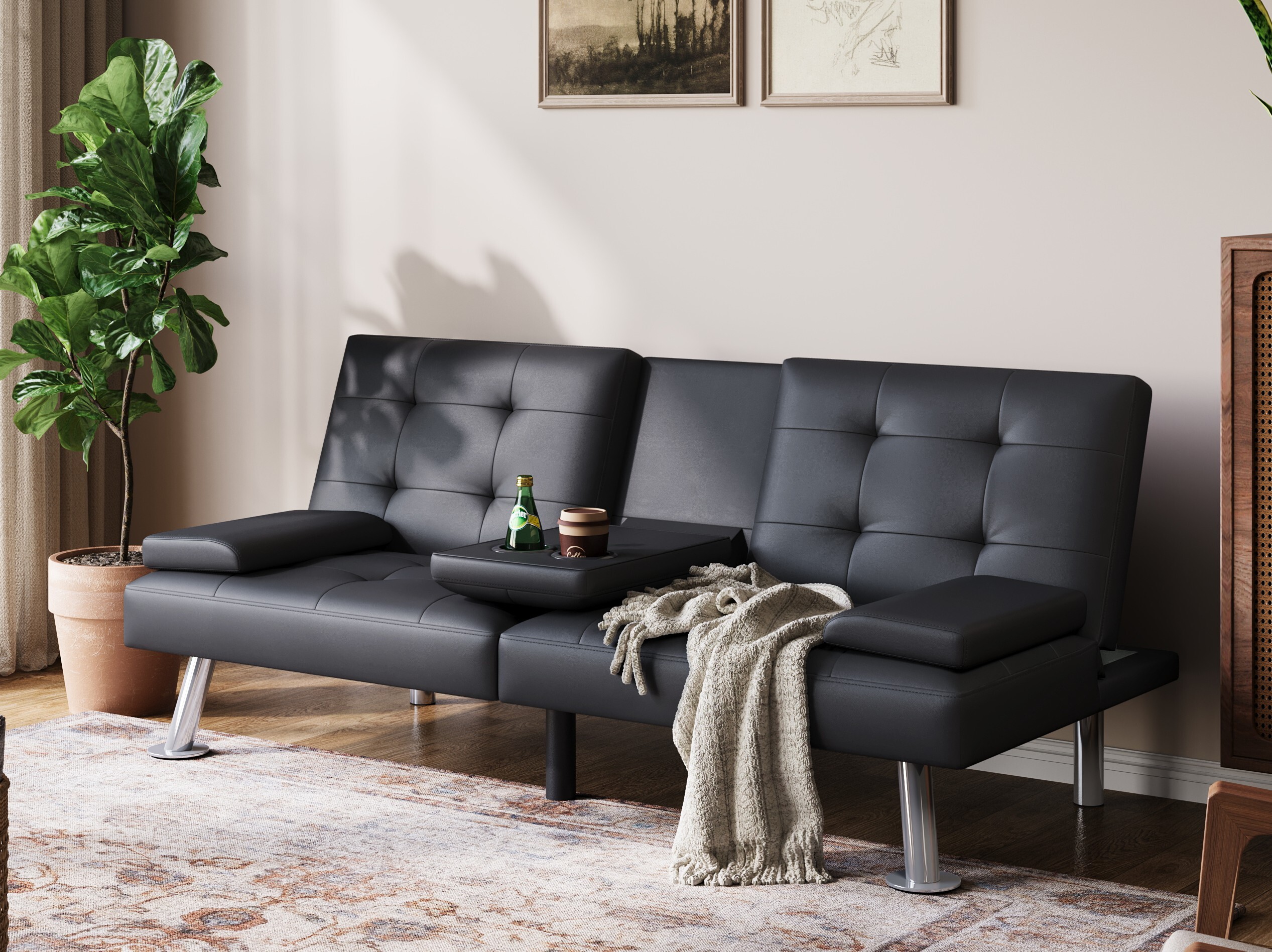Better Homes & Gardens Nola Modern Futon, Black Faux Leather - Walmart.com