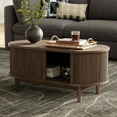 JOINICE Round Coffee Table with Storage and Flip Top,Circle Fluted ...