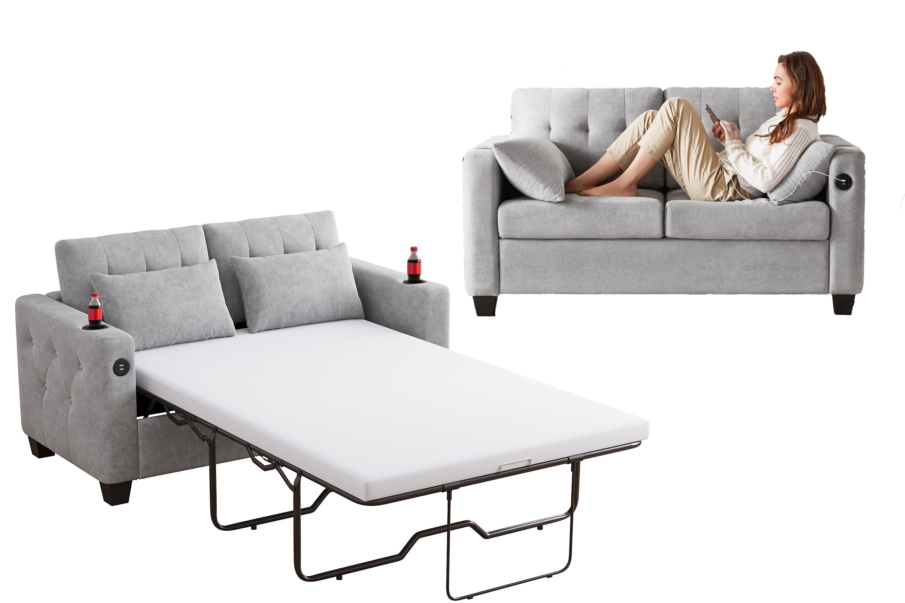 Convertible Sofa Bed with Pull Out Sofa Bed,55" Loveseat Sleeper Sofa ...