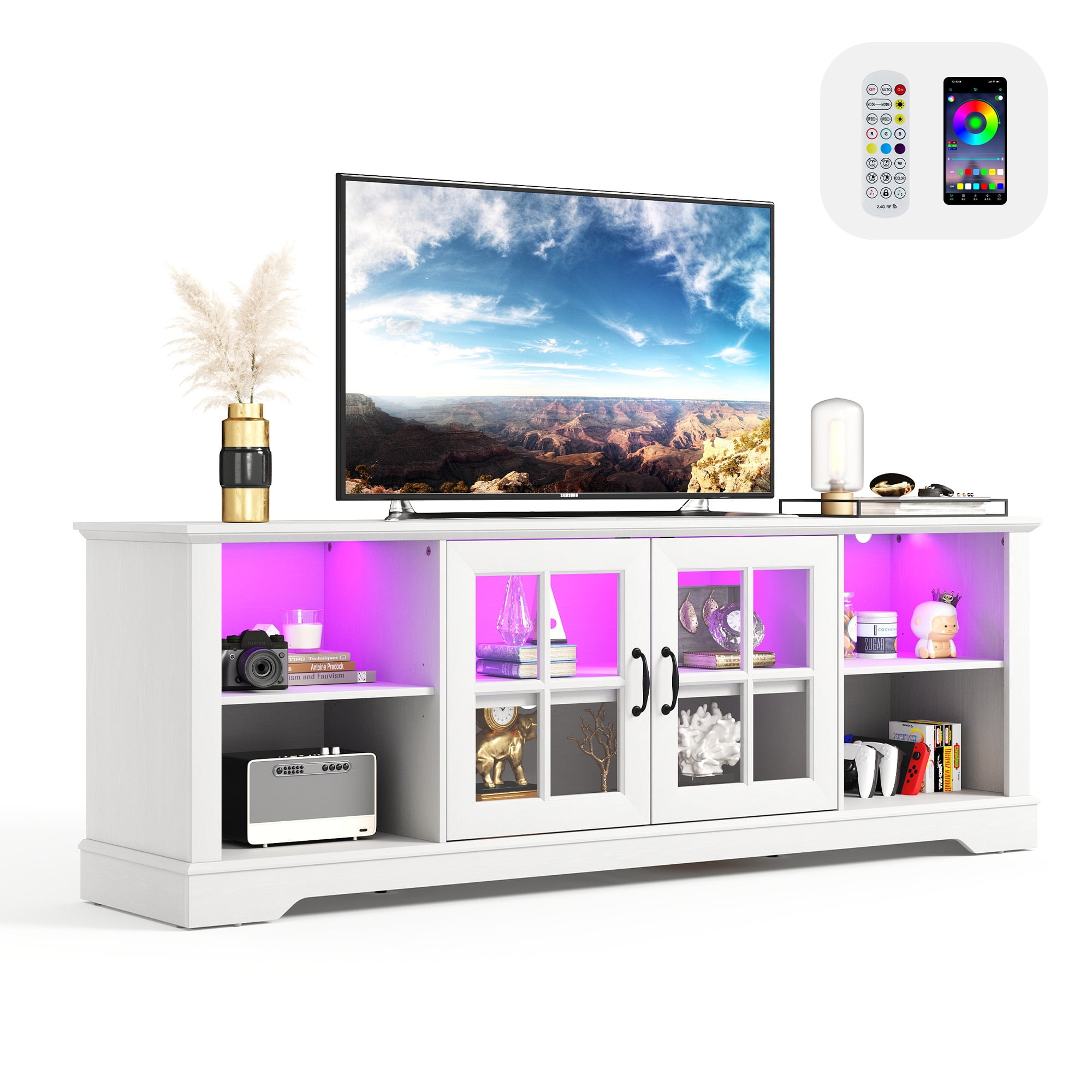LINSY HOME Modern LED Lights TV Stand for TVs up to 75", Home ...