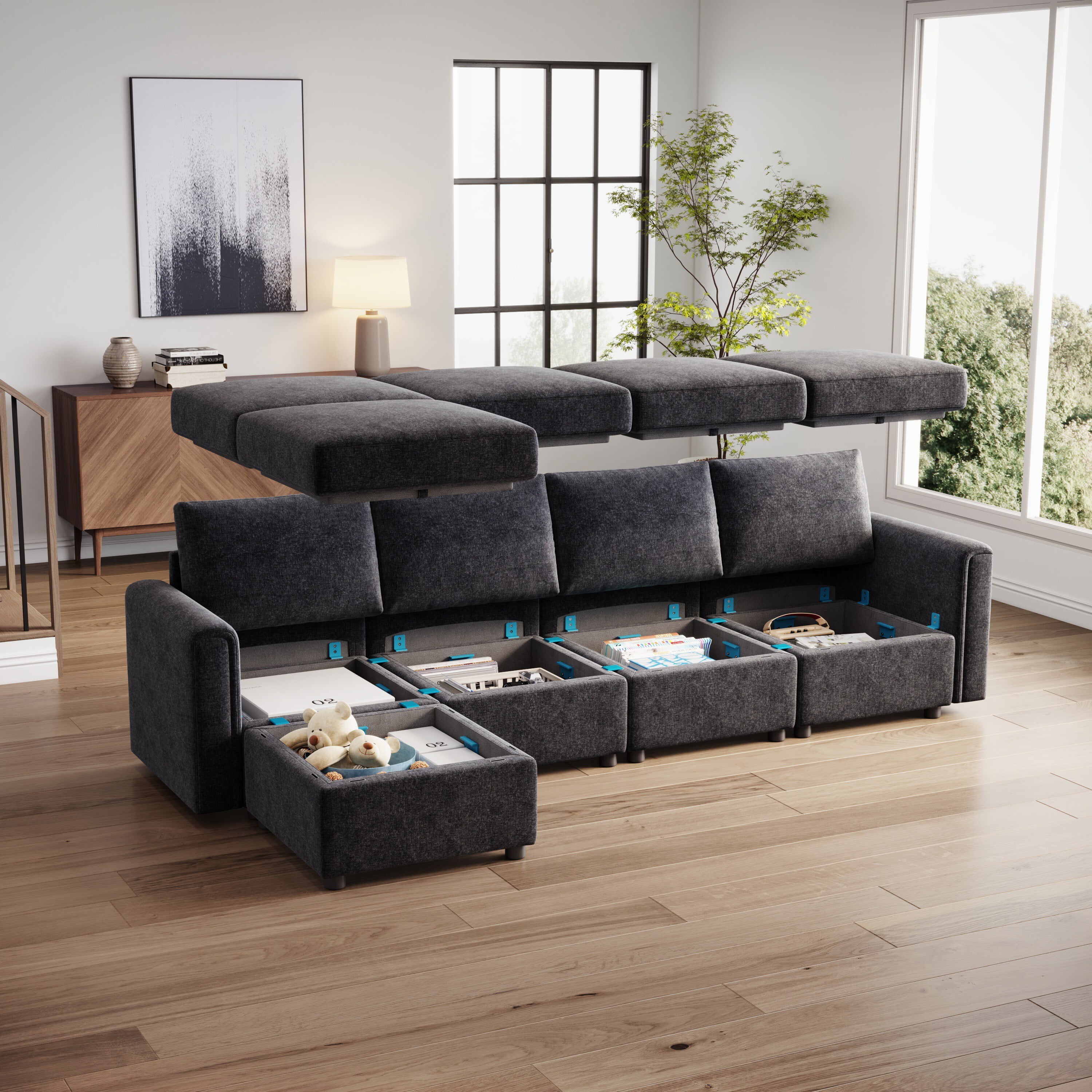 LINSY HOME Modular Couches and Sofas Sectional with Storage, 5 Seat ...