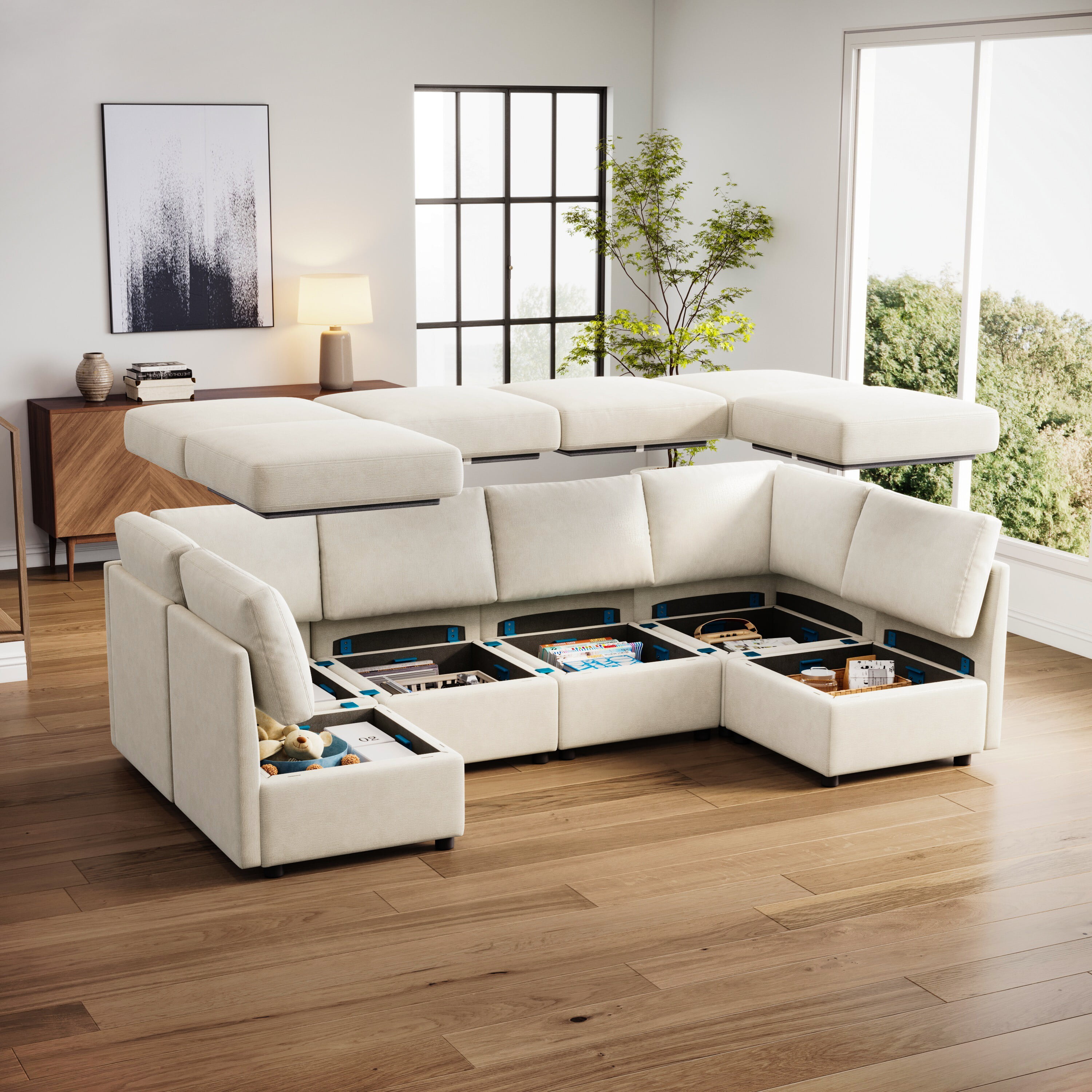 LINSY HOME Modular Couches and Sofas Sectional with Storage, 6 Seat ...