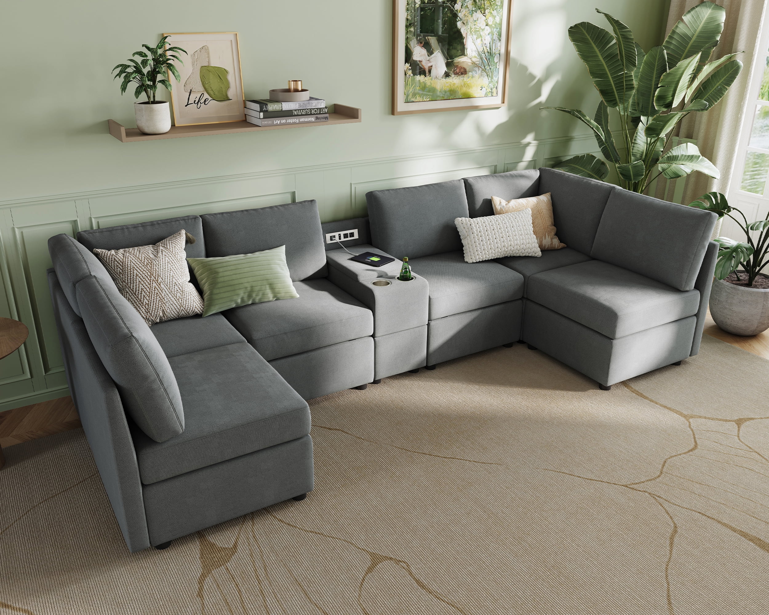 LINSY HOME Modular Sectional Sofa with Storage, RUBIK I 6 Seat Couches ...