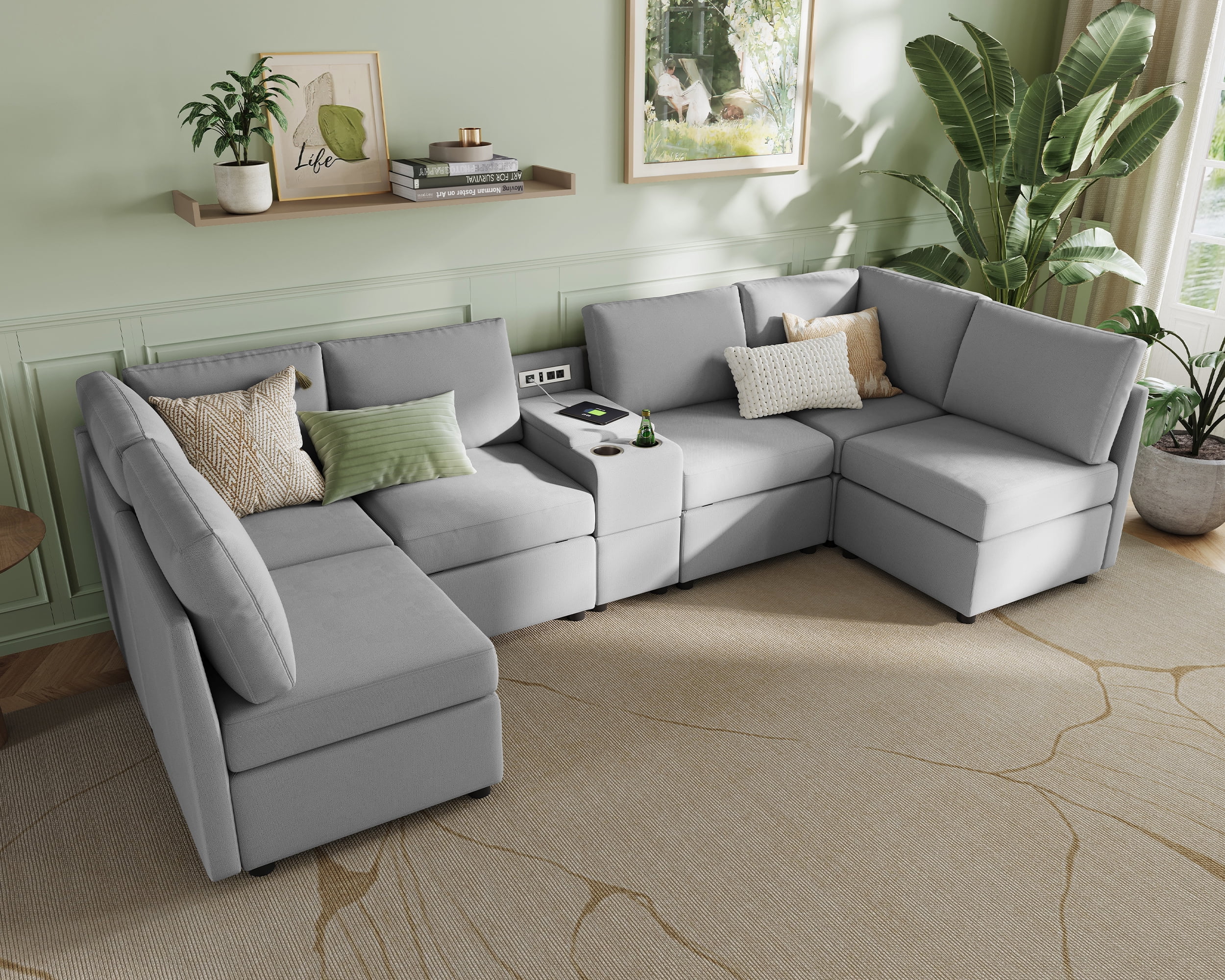 LINSY HOME Modular Sectional Sofa with Storage, RUBIK I 6 Seat Couches and Sofas with Versatile ...