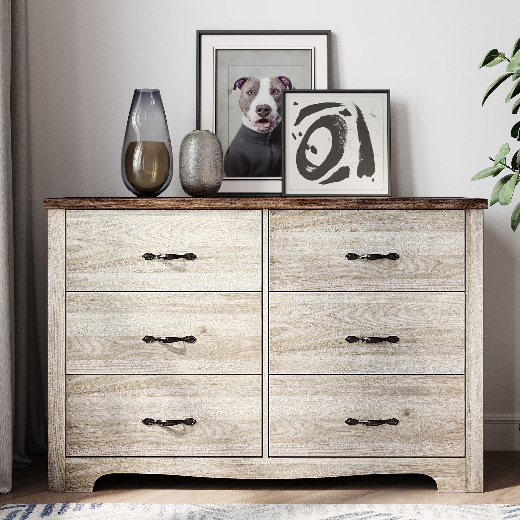 LINSY HOME Modern Bedroom Wood Furniture, Oak White Double Dressers ...